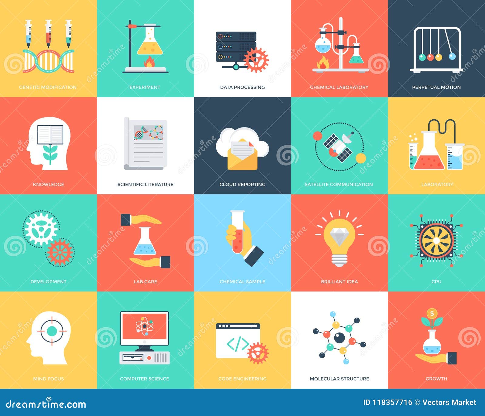 Set of Science and Technology Flat Vector Icons Stock Illustration ...