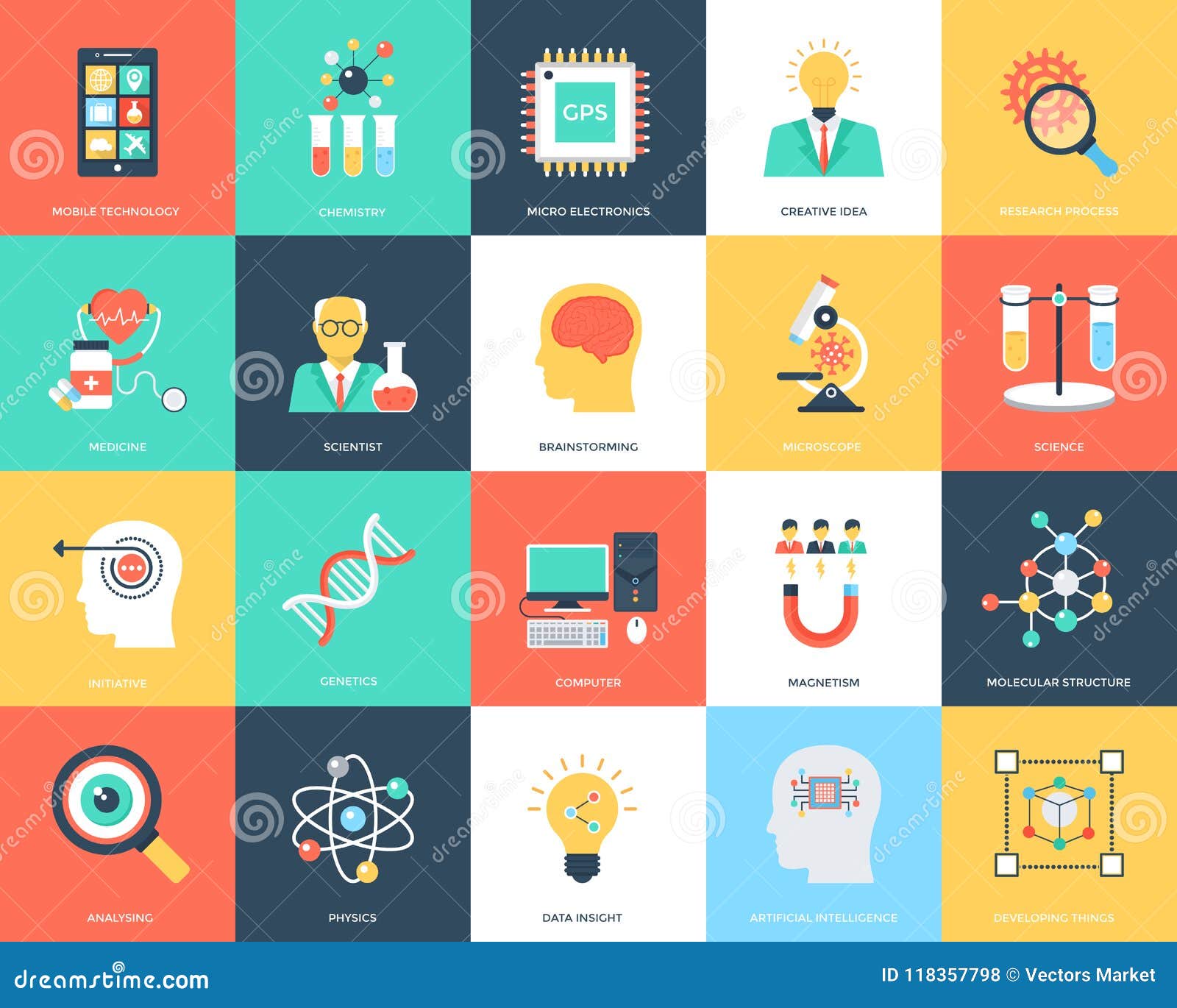 Science and Technology Flat Vector Icons Stock Illustration ...