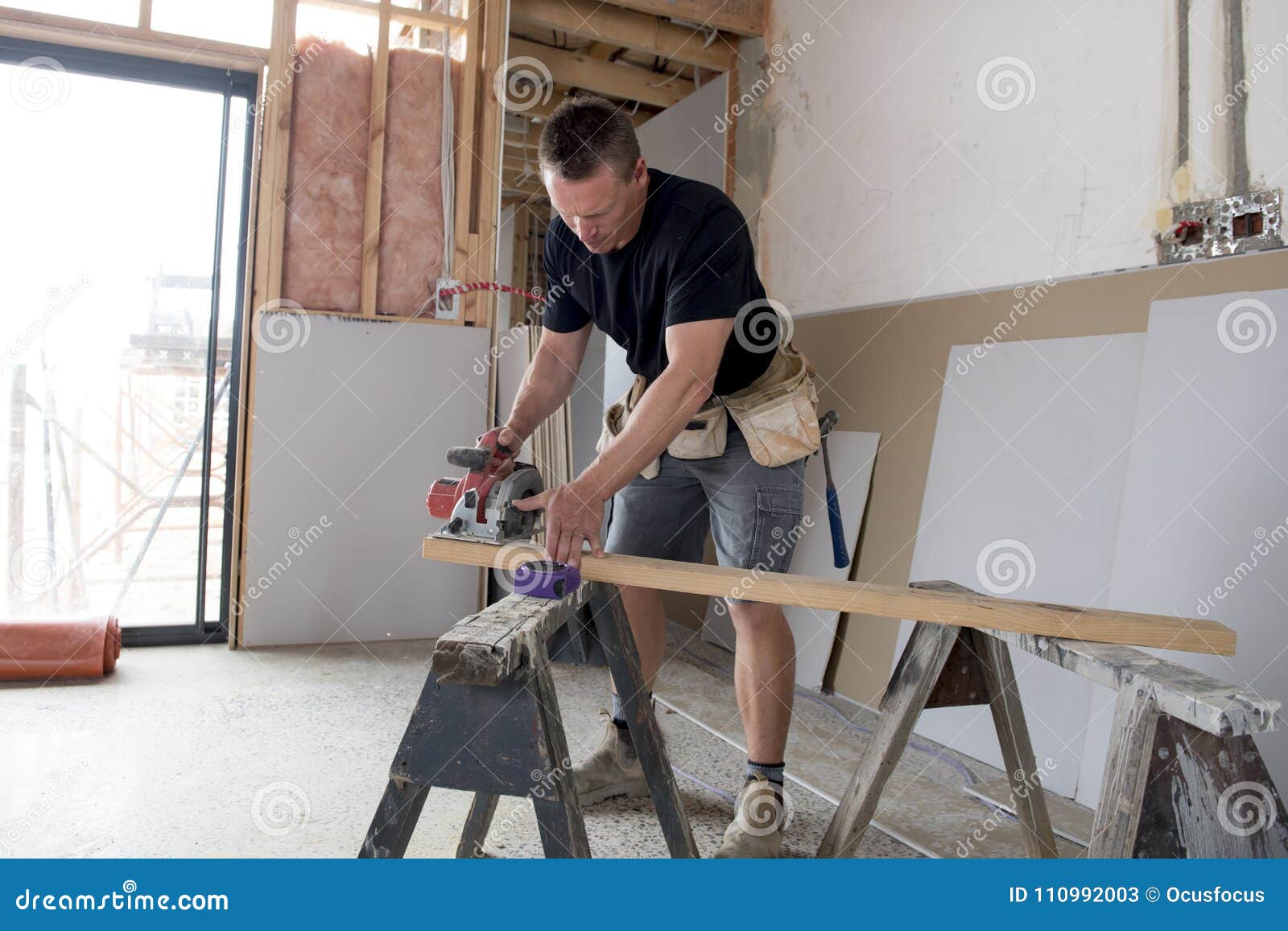 Attractive and Confident Constructor Carpenter or Builder Man Working ...