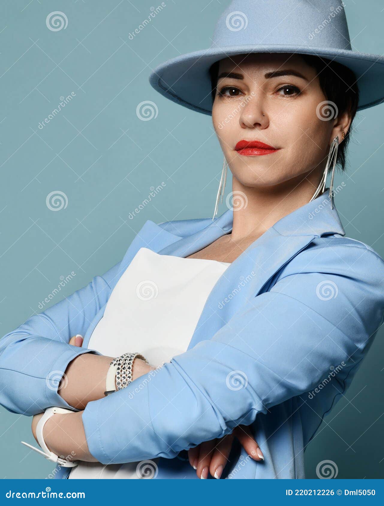 Attractive Confident Short Haired Brunette Woman In Blue Business Smart