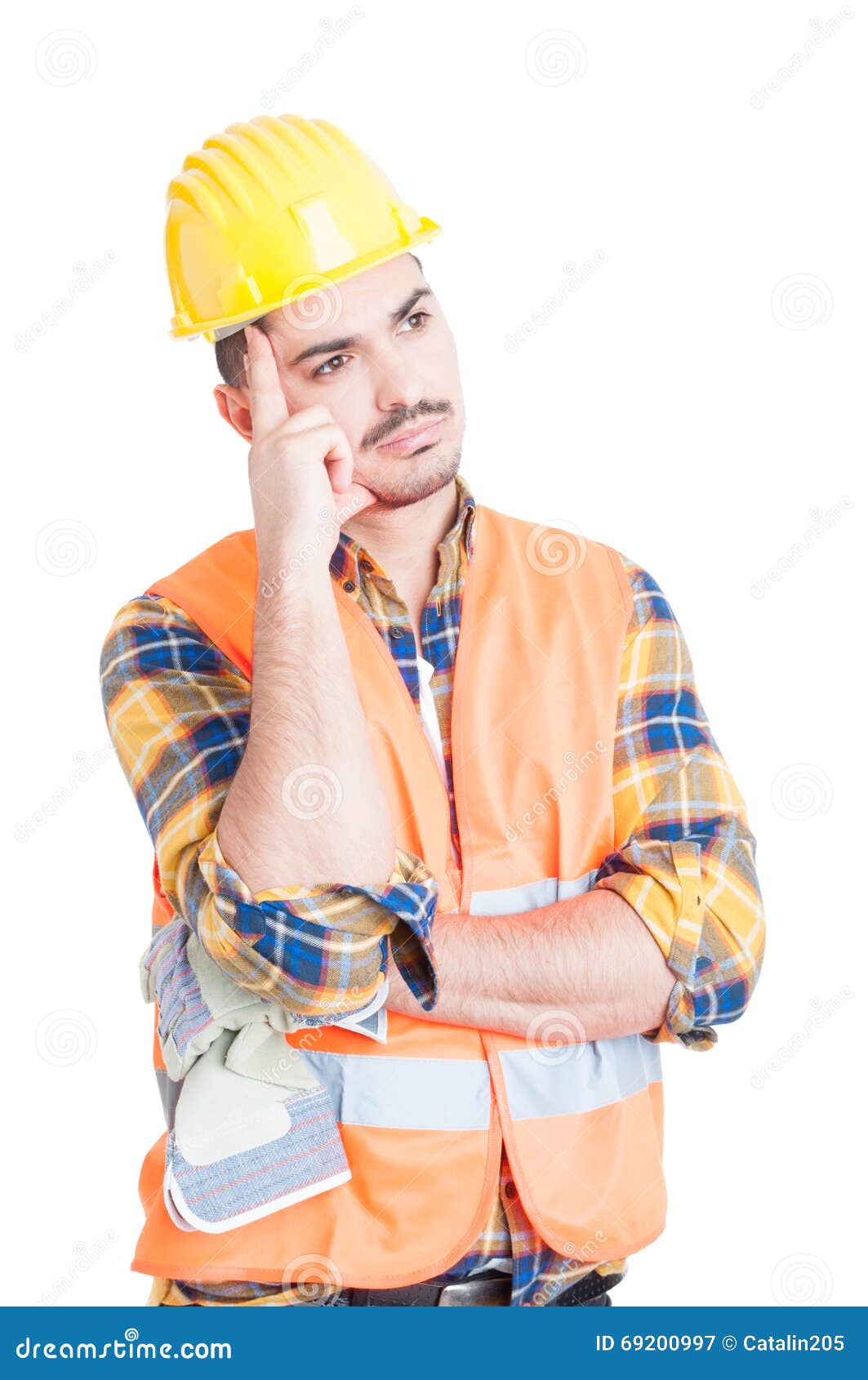 Attractive Constructor or Builder Thinking and Looking Away Stock Image ...