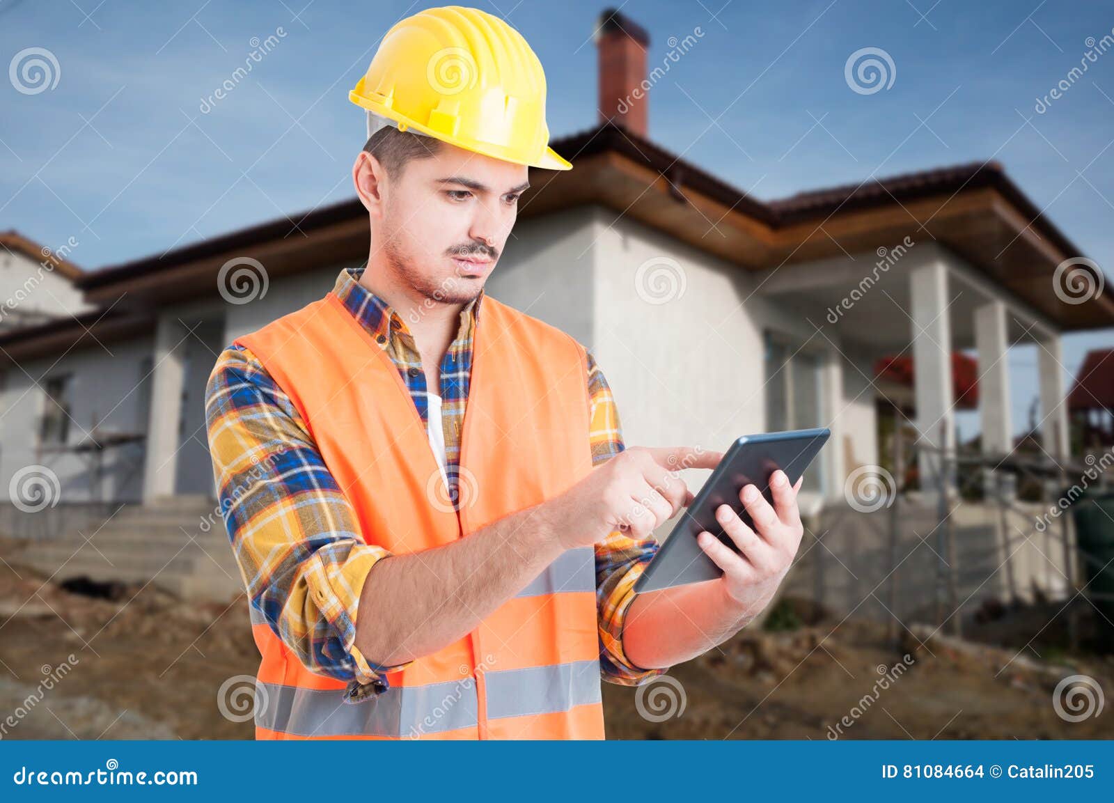 Attractive Constructor Working on Modern Tablet Stock Photo - Image of ...