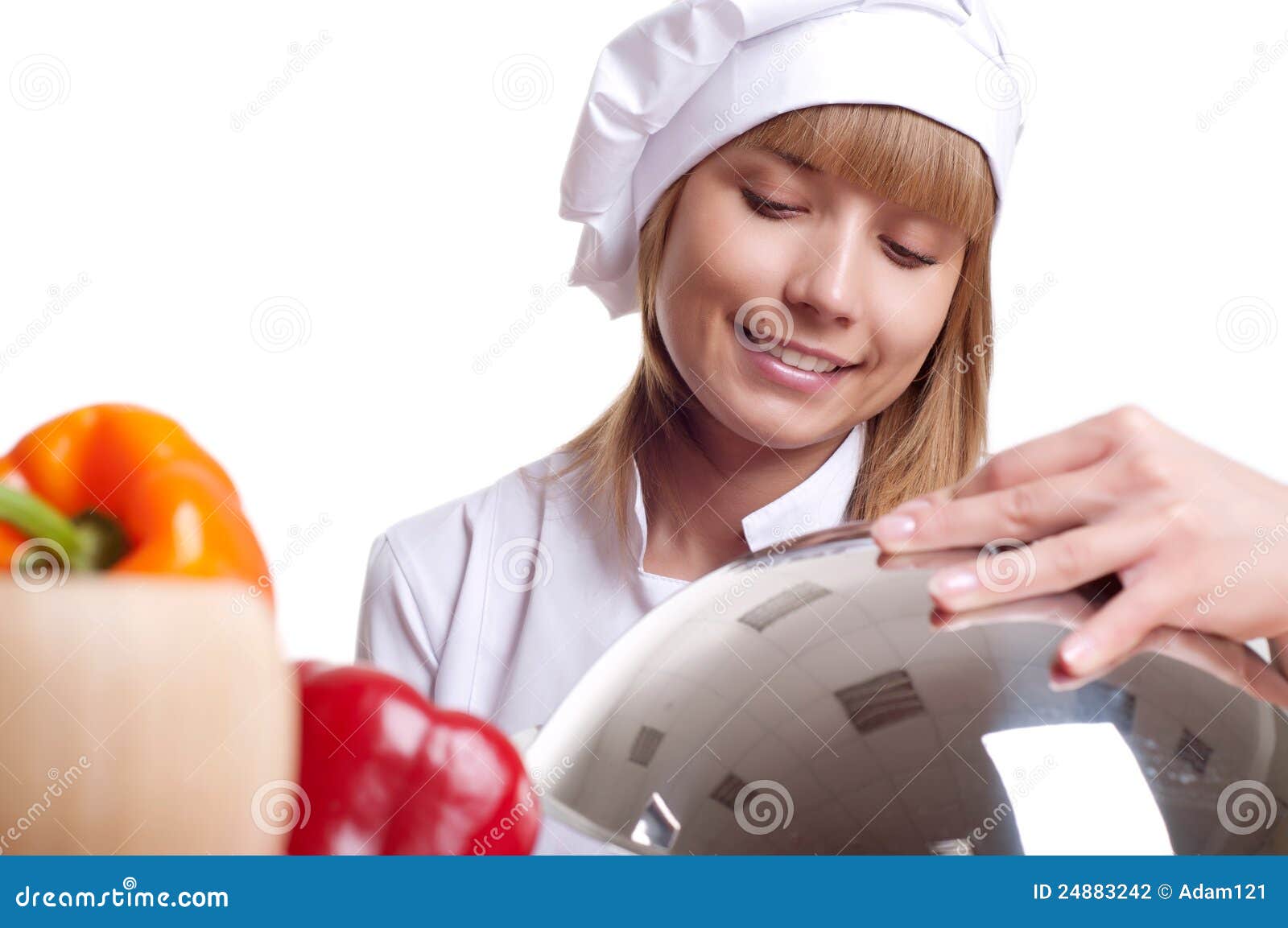 Attractive Cook Woman a Over White Background Stock Photo - Image of ...