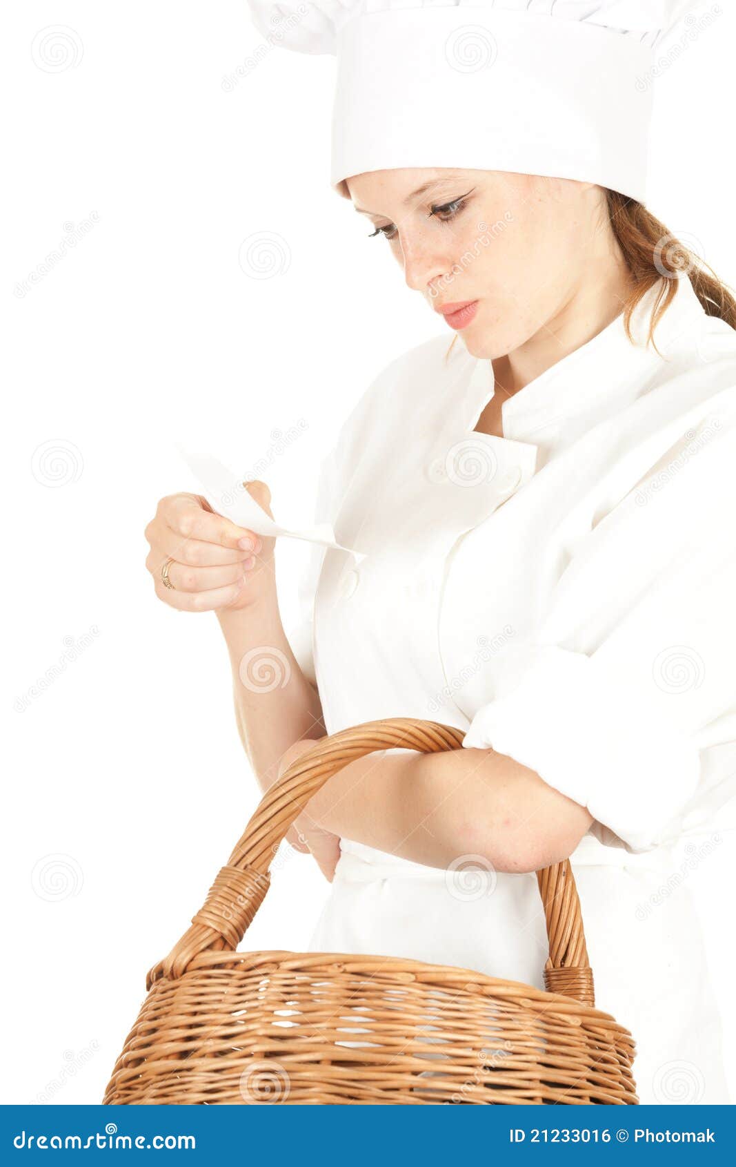 Attractive Cook Woman with Wicker Basket Stock Photo - Image of ...