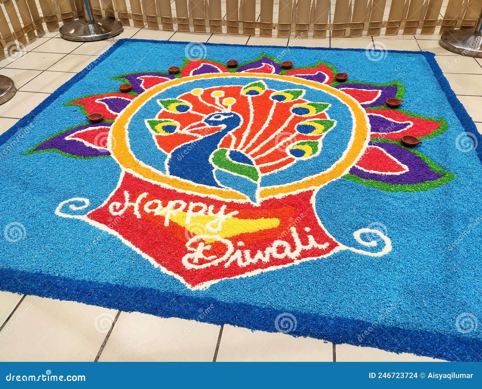 Attractive Deepavali Kolam Design. Built Using Colored Rice By Experts ...
