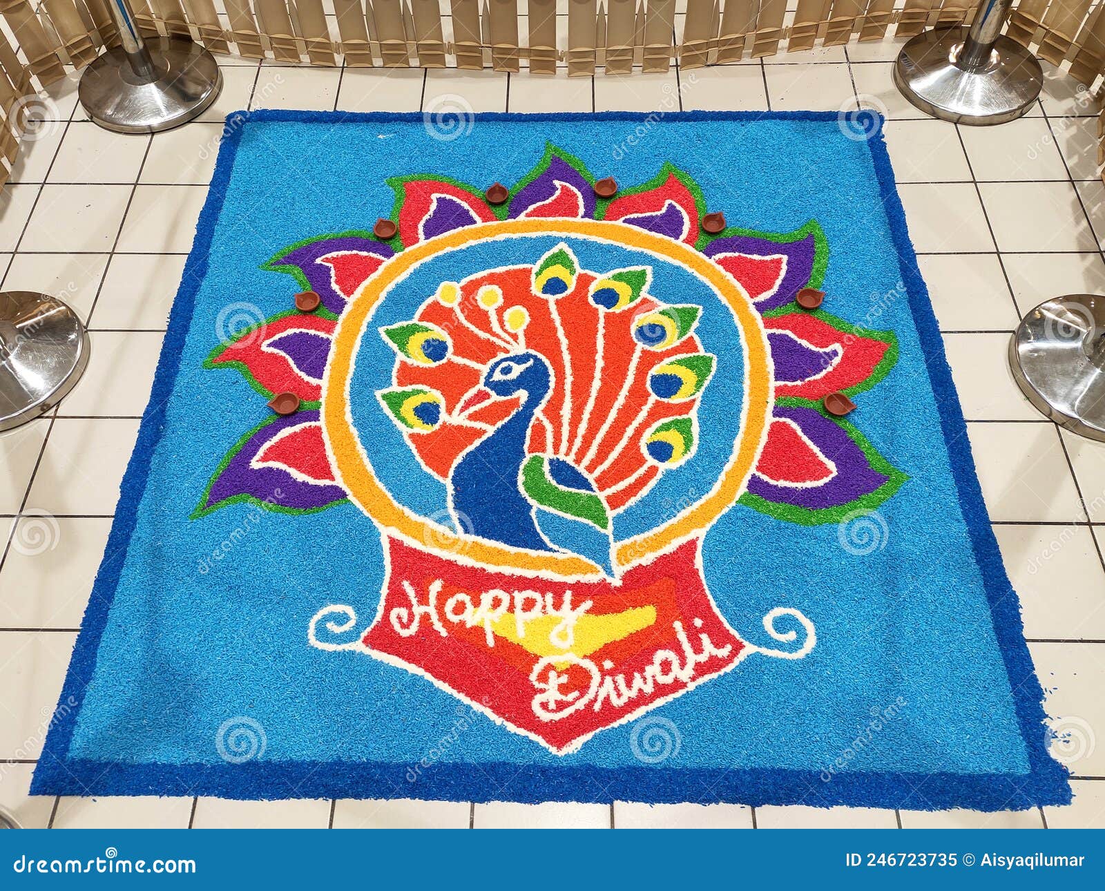 Attractive Deepavali Kolam Design. Built Using Colored Rice By Experts ...