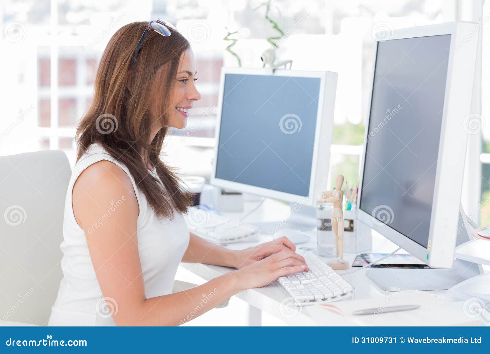 Attractive Designer Working at Computer Stock Image - Image of computer ...