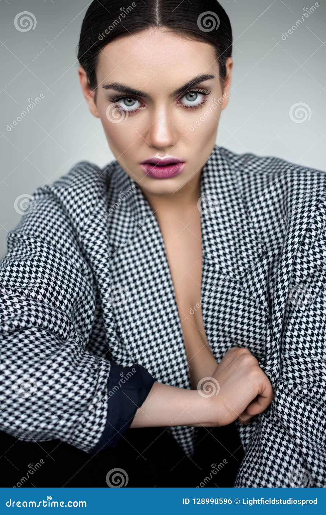 Attractive Elegant Model Posing in Vintage Jacket Stock Photo - Image ...