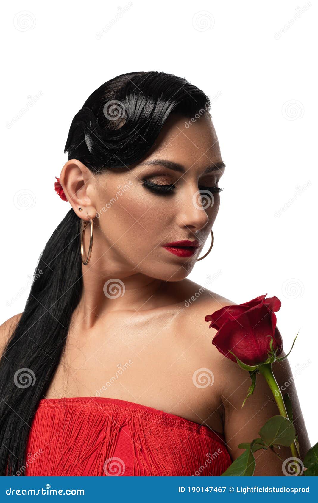 Attractive, Elegant Tango Dancer Holding Red Rose Stock Image - Image ...