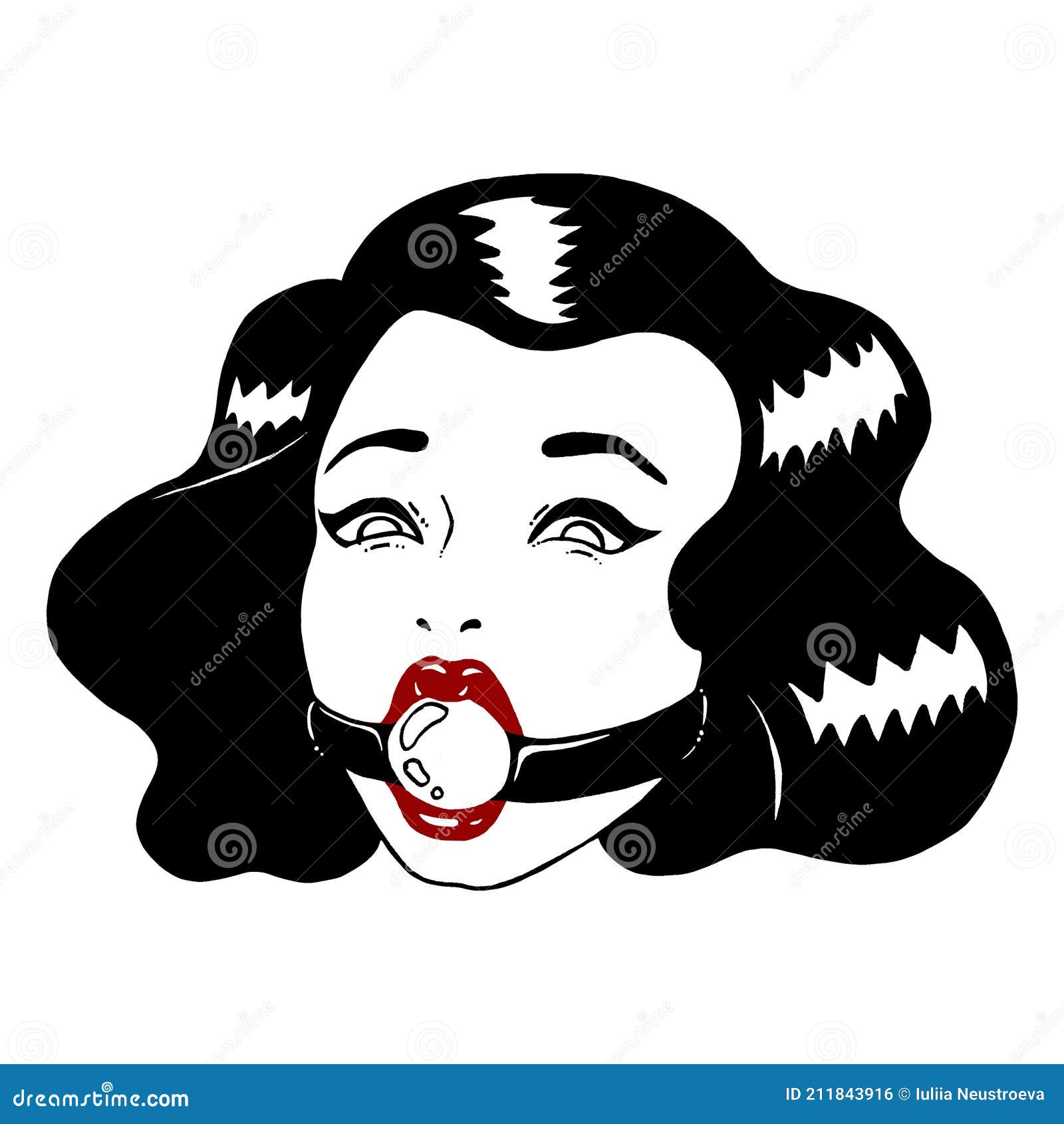 Attractive Elegant Vintage Bdsm Girl With Ball Gag Bondage Girl Stock Illustration
