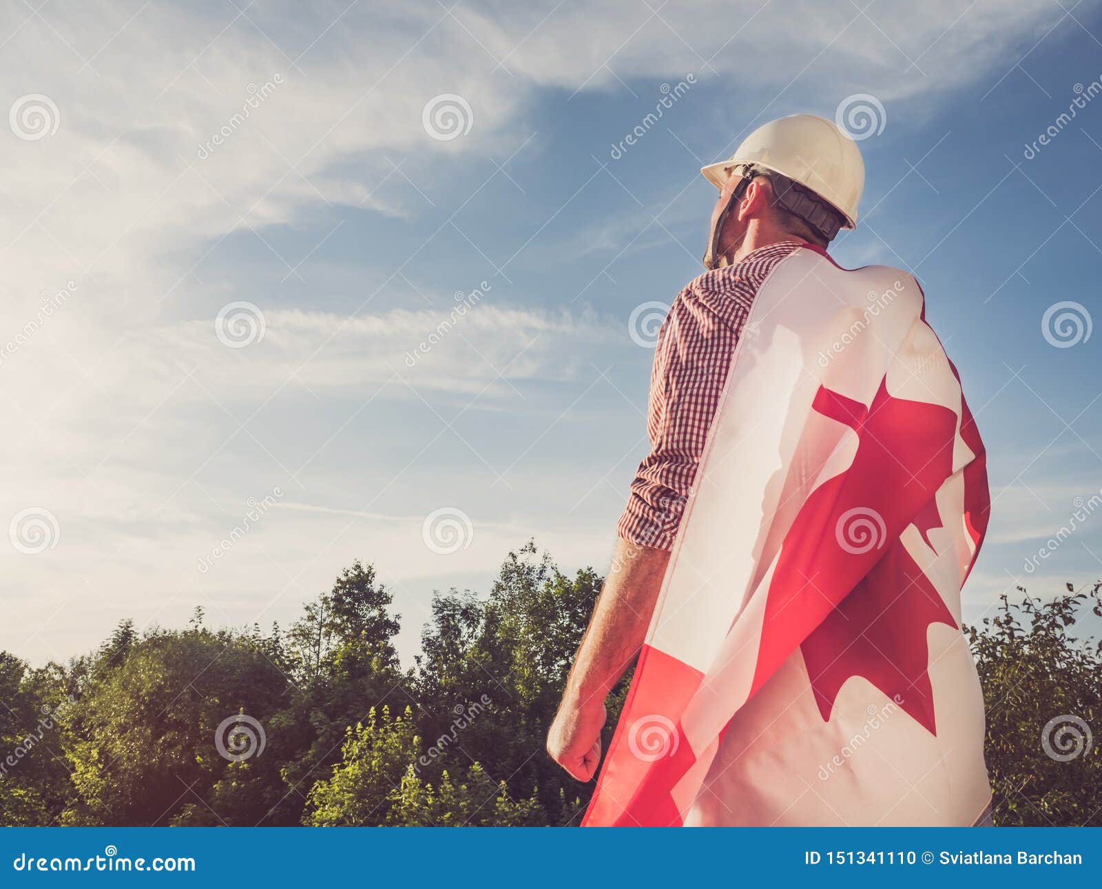 Young Engineer, White Hardhat and Canadian Flag Stock Photo - Image of ...