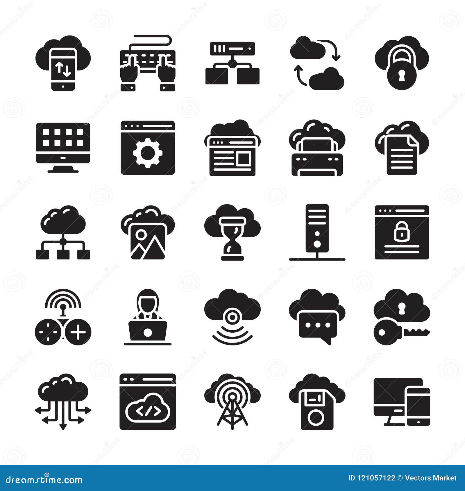 Network and Cloud Computing Glyph Icon Collection Stock Illustration - Illustration of ...