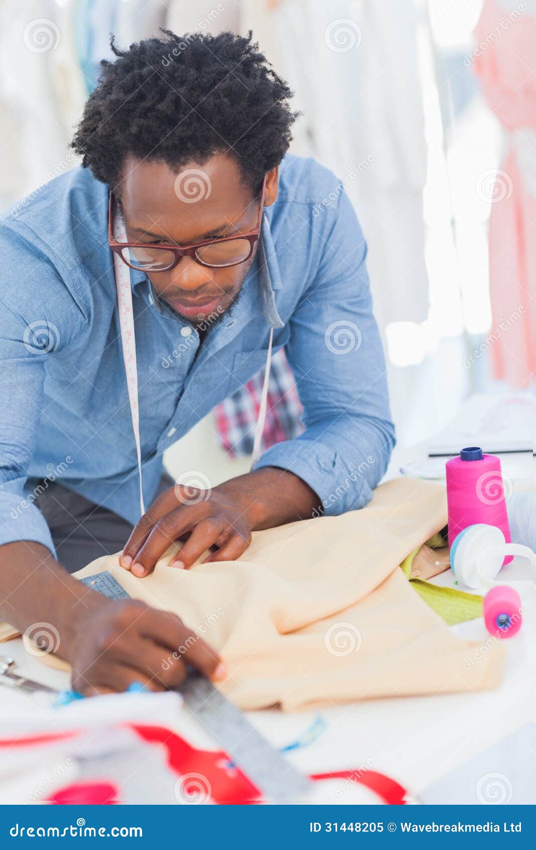Attractive Fashion Designer Measuring Textile Stock Image - Image of ...
