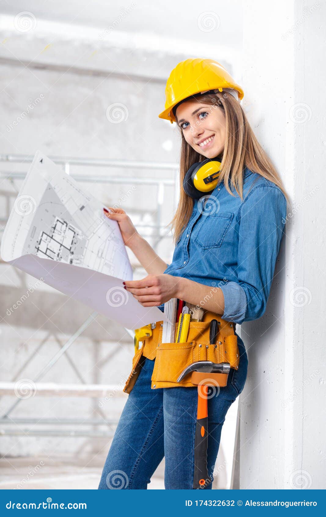 Attractive Female Builder or Engineer on Site Stock Photo - Image of ...