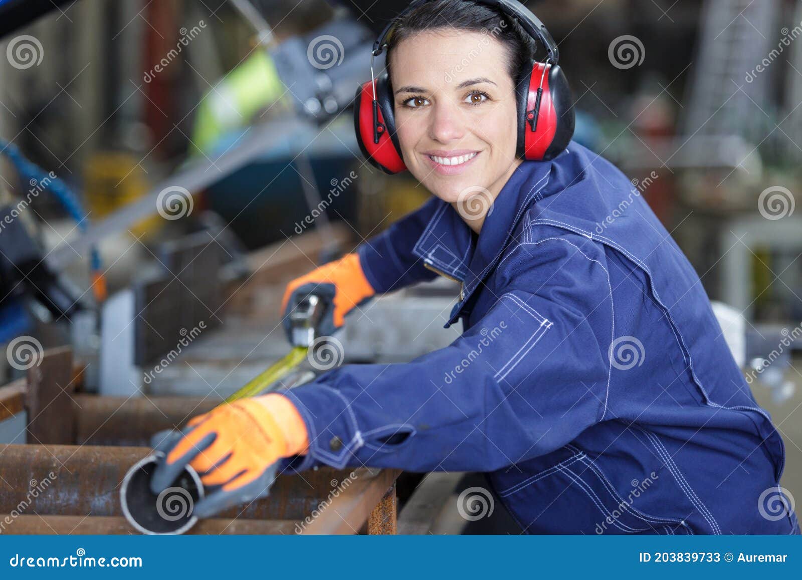 Attractive Female Carpenter in Workshop Stock Image - Image of ...