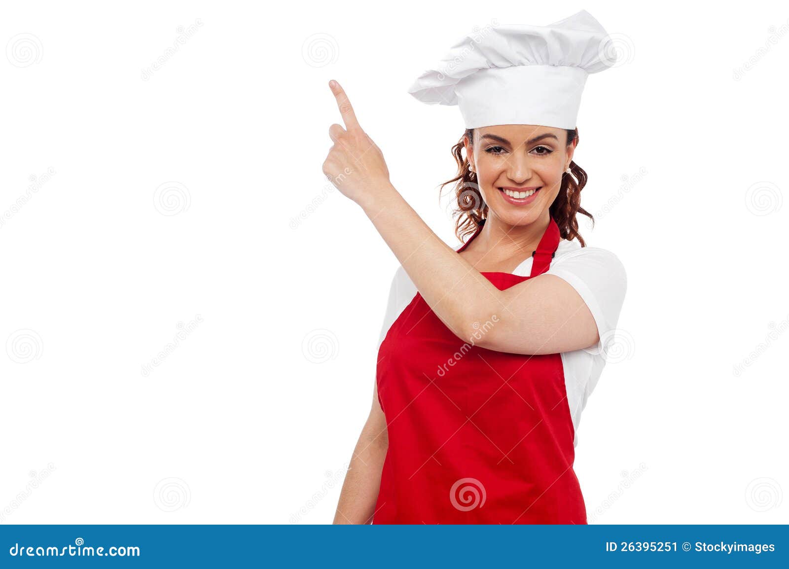 Attractive Female Chef Pointing at Copy Space Stock Image - Image of ...