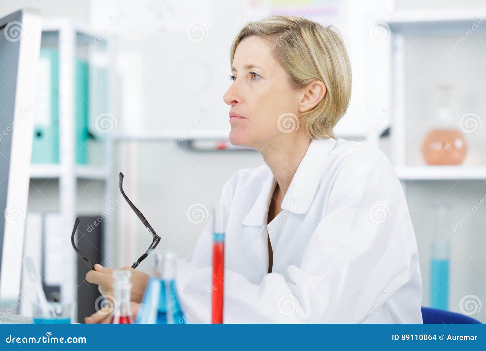 Attractive Female Chemist Working on Computer in Lab Stock Photo ...