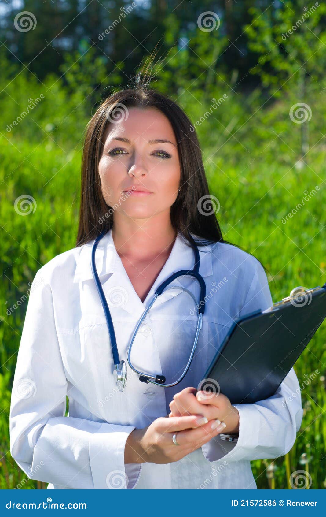 Attractive Female Doctor Outdoors Stock Photo - Image of hospital, coat ...