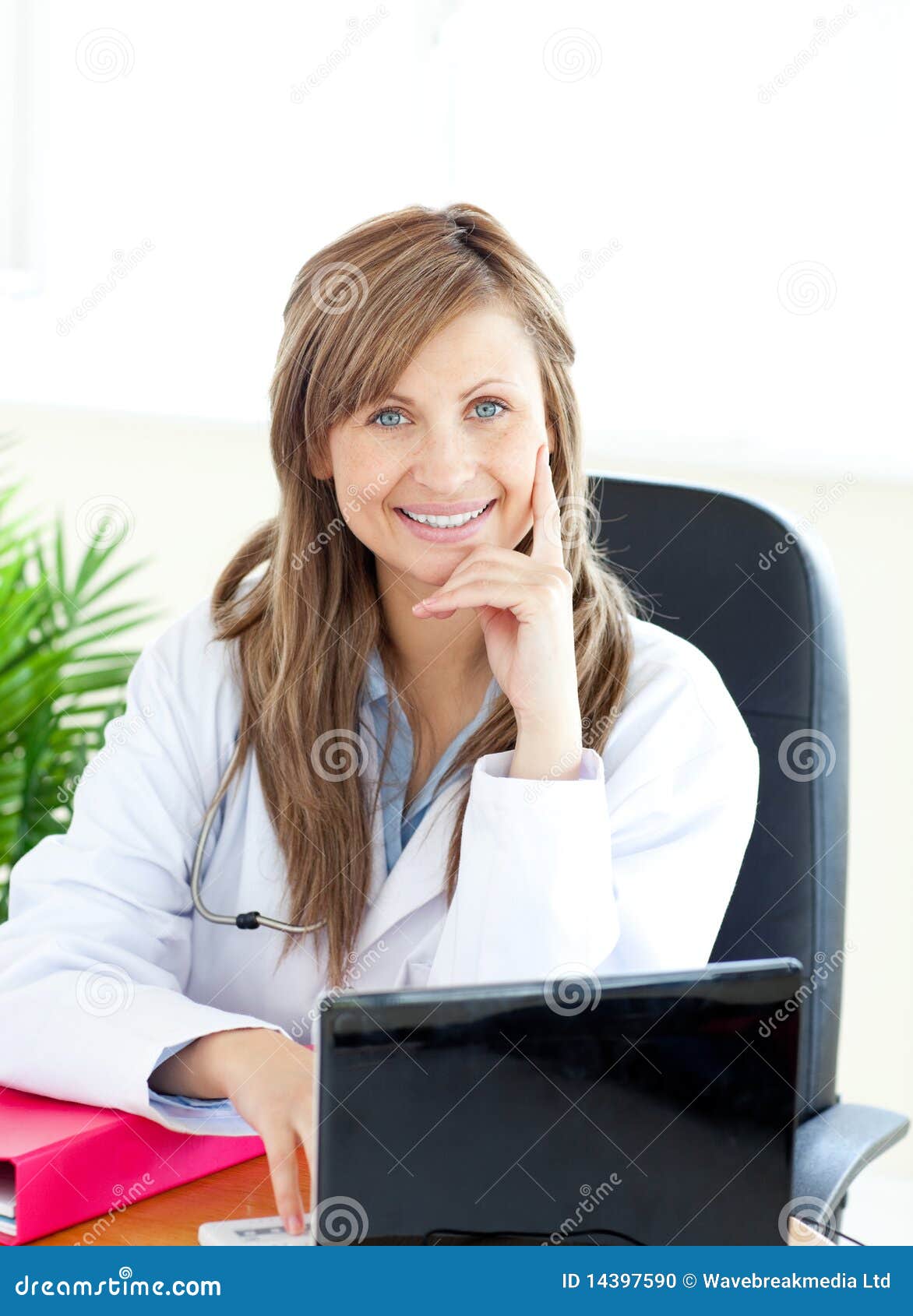 Attractive Female Doctor Working with a Laptop Stock Photo - Image of ...