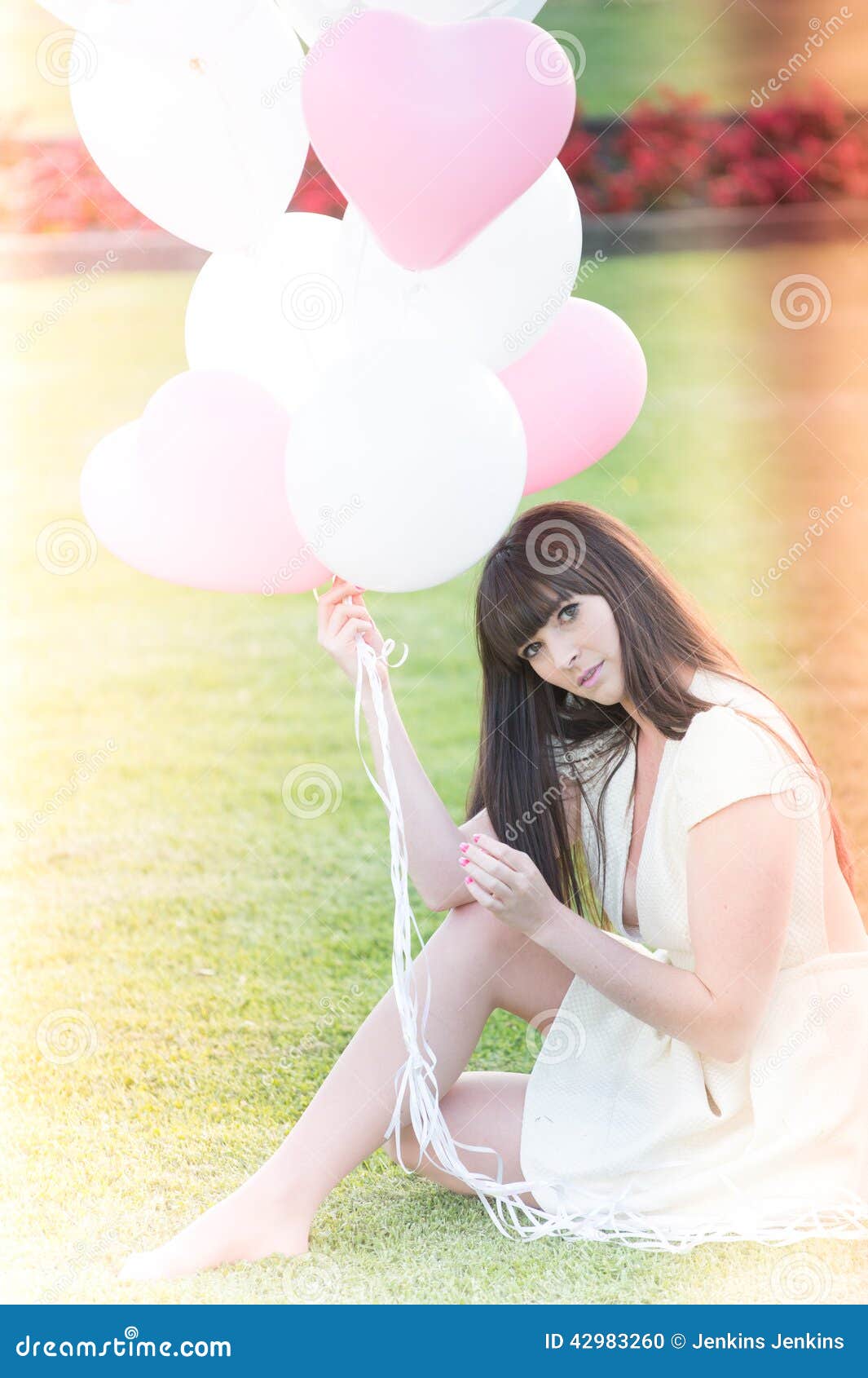 Attractive Female Dreaming with Balloons Stock Photo - Image of mood ...