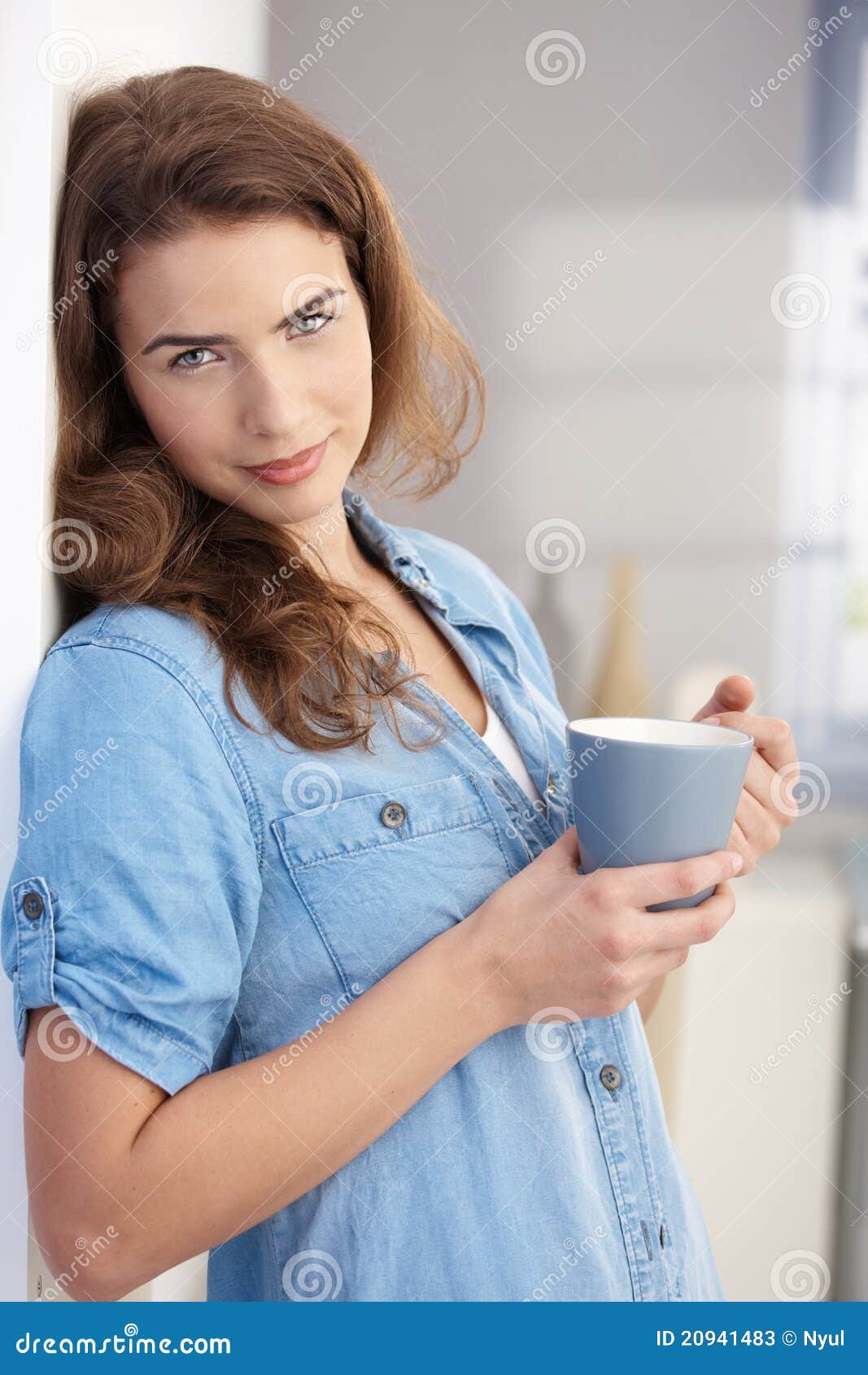 Attractive Female Drinking Tea at Home Stock Image - Image of ...