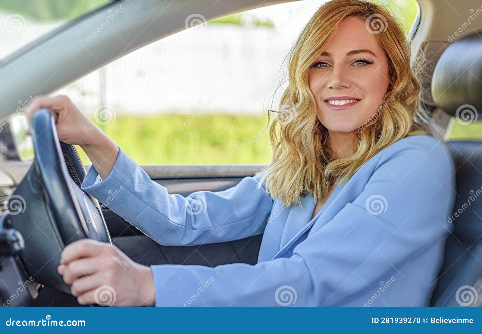 Attractive Female Driver in the Car. Stock Photo - Image of happy ...