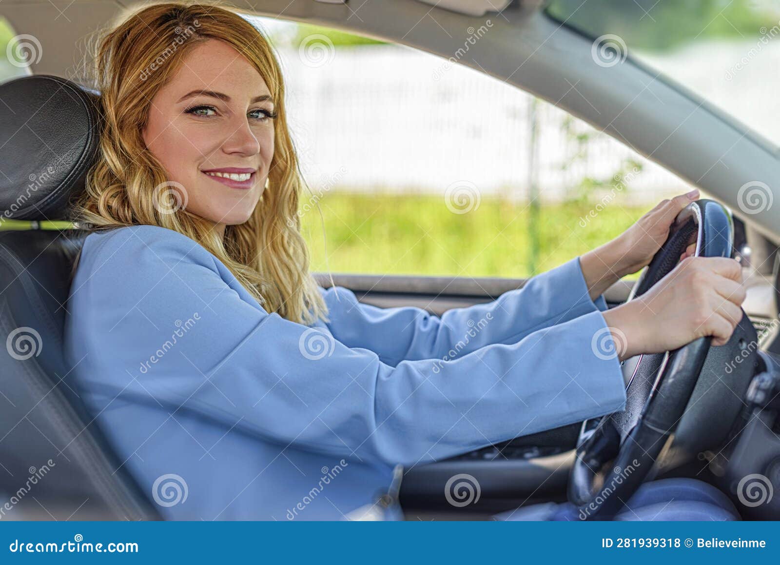 Attractive Female Driver in the Car. Stock Photo - Image of sitting ...