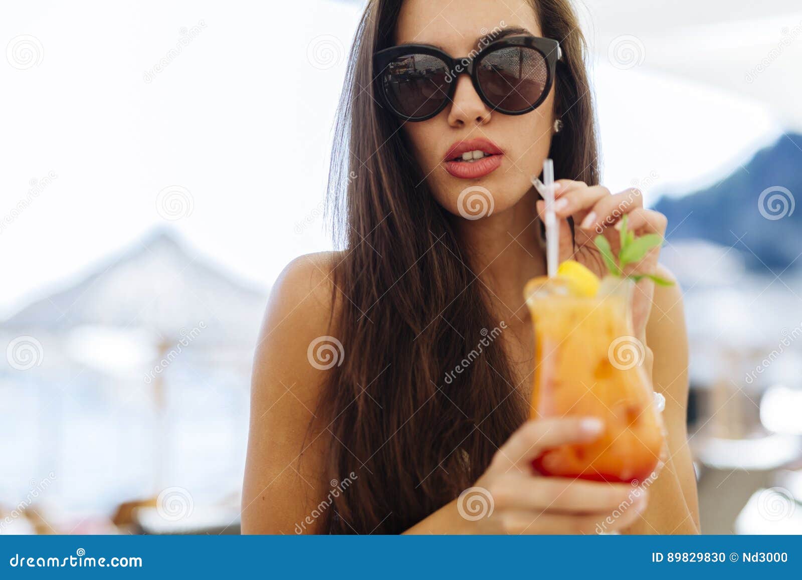 Attractive Female Model Drinking Cocktail Stock Photo - Image of ...