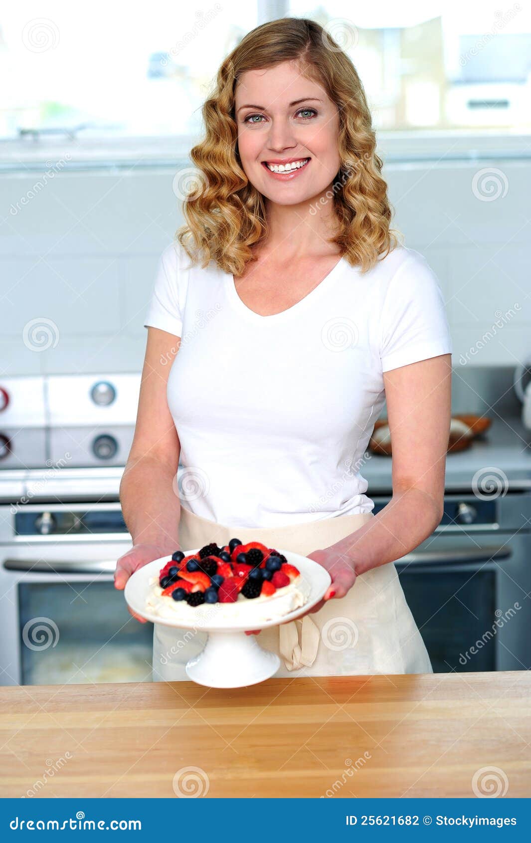 Attractive Female Presenting Yummy Treat Stock Photo - Image of cream ...