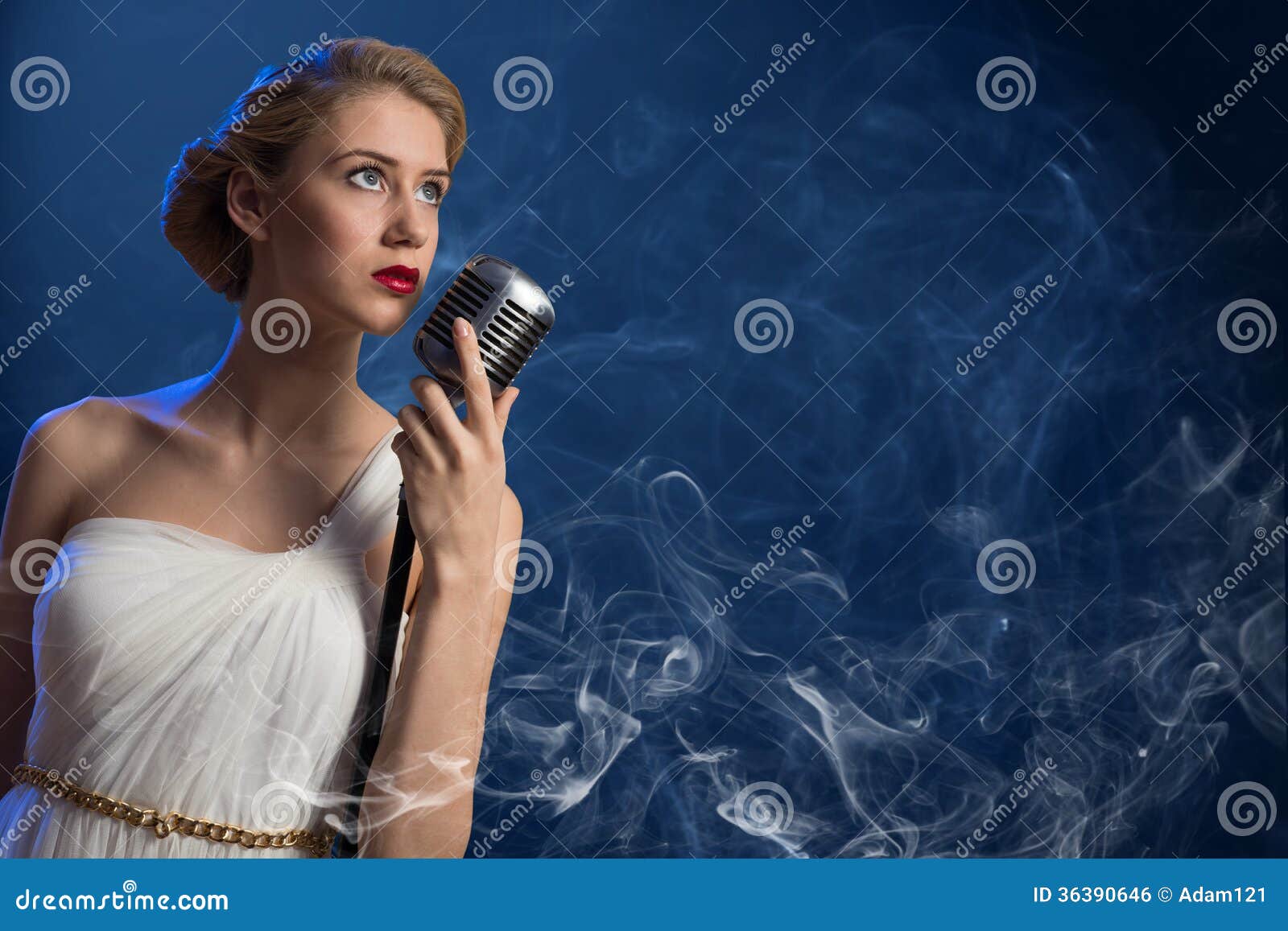 Attractive Female Singer with Microphone Stock Photo - Image of fashion ...