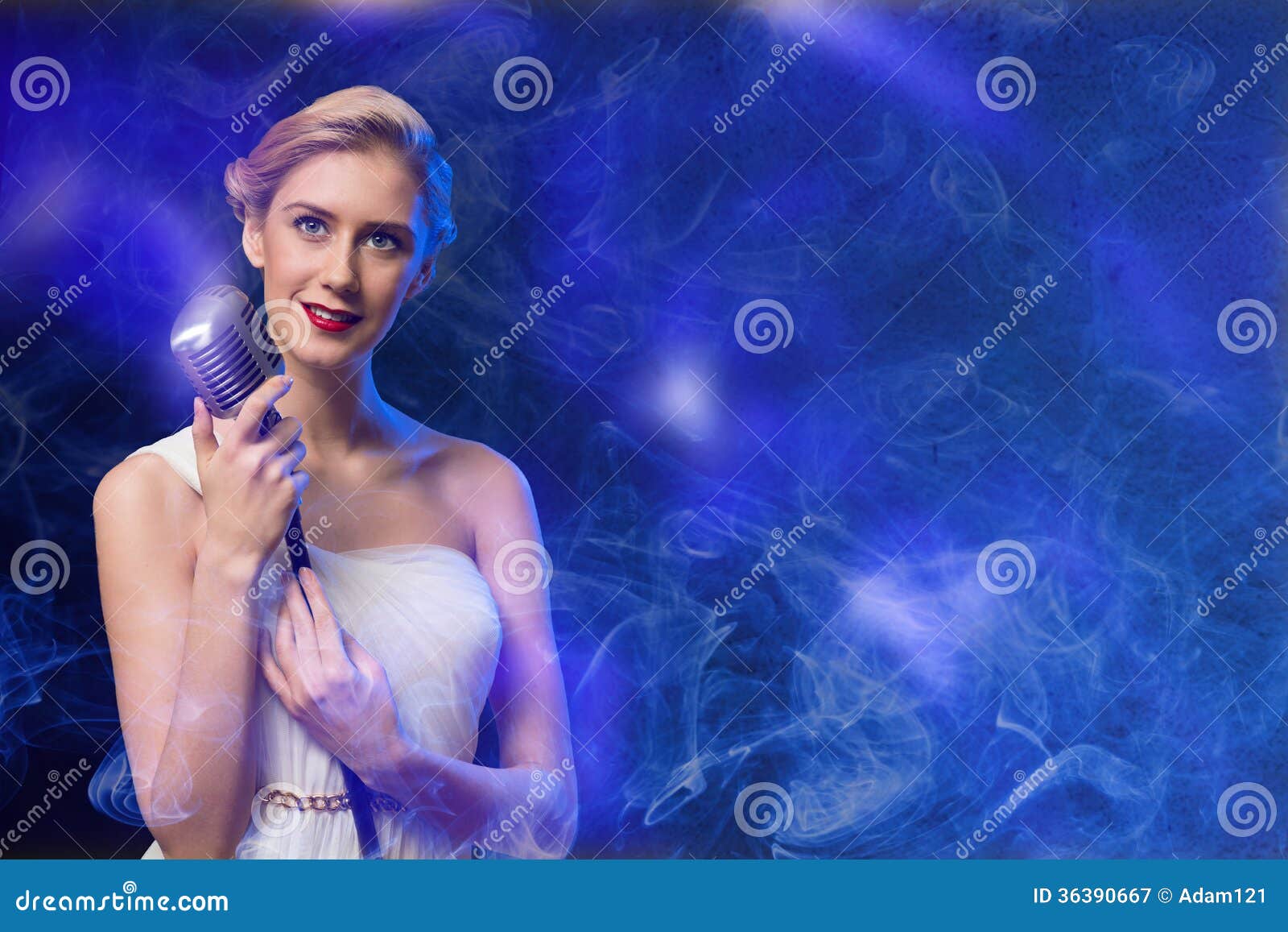 Attractive Female Singer with Microphone Stock Image - Image of ...