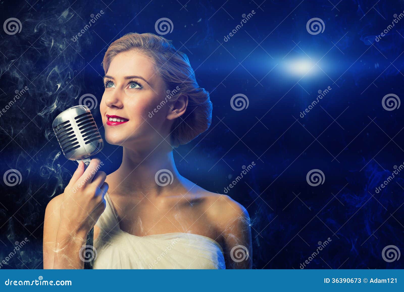 Attractive Female Singer with Microphone Stock Image - Image of audio ...