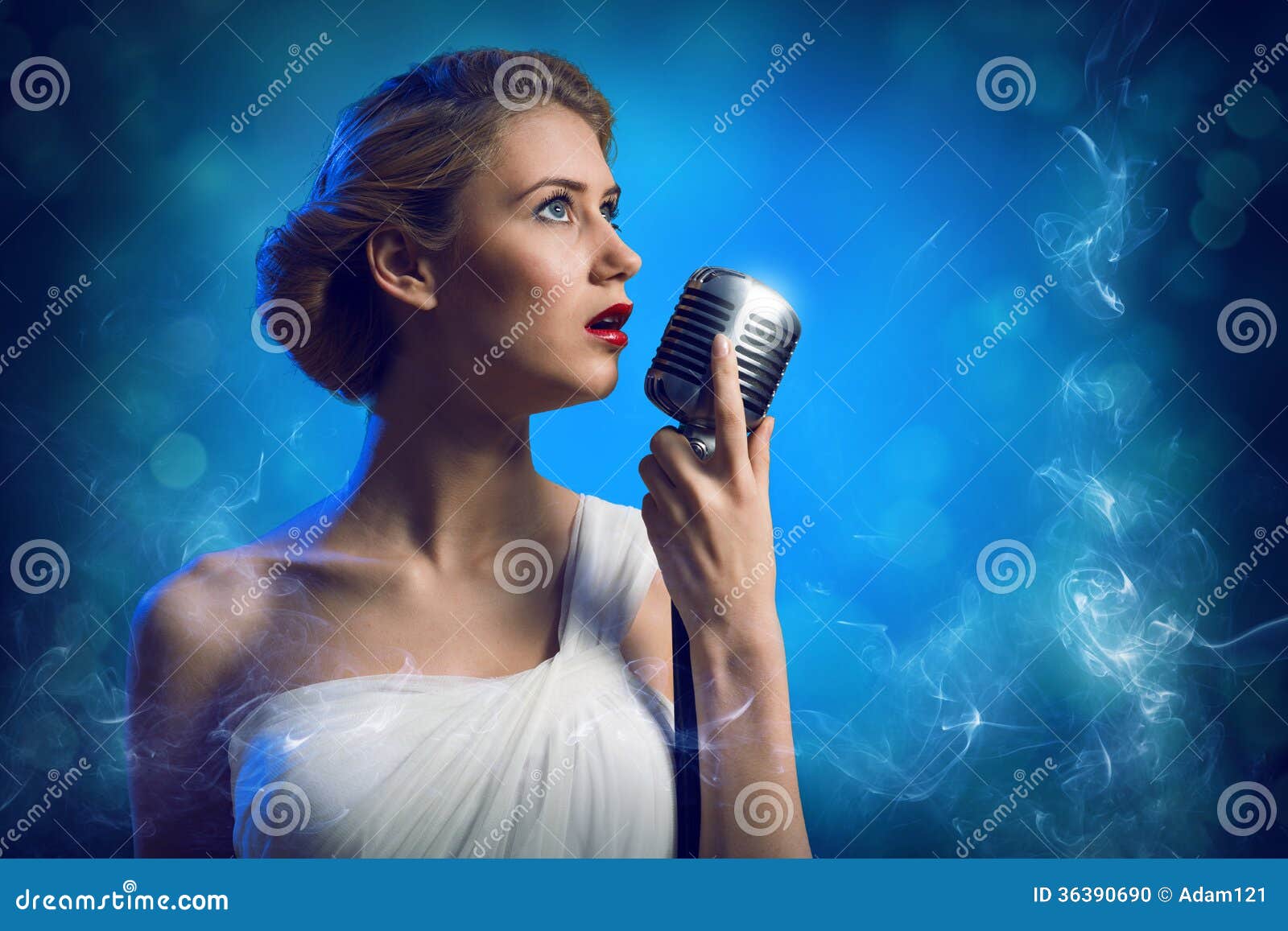 Attractive Female Singer with Microphone Stock Photo - Image of cool ...