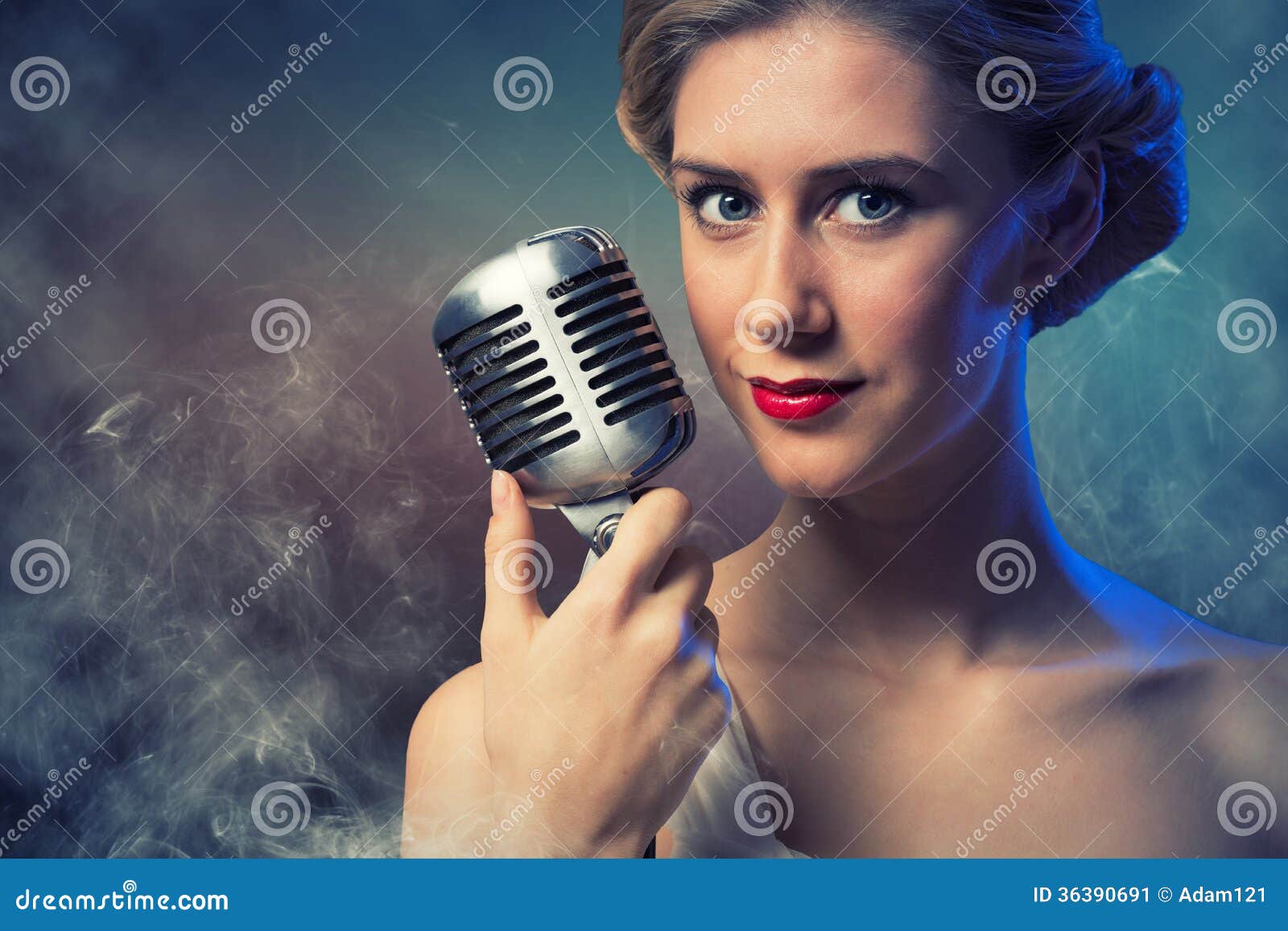 Attractive Female Singer with Microphone Stock Image - Image of event ...