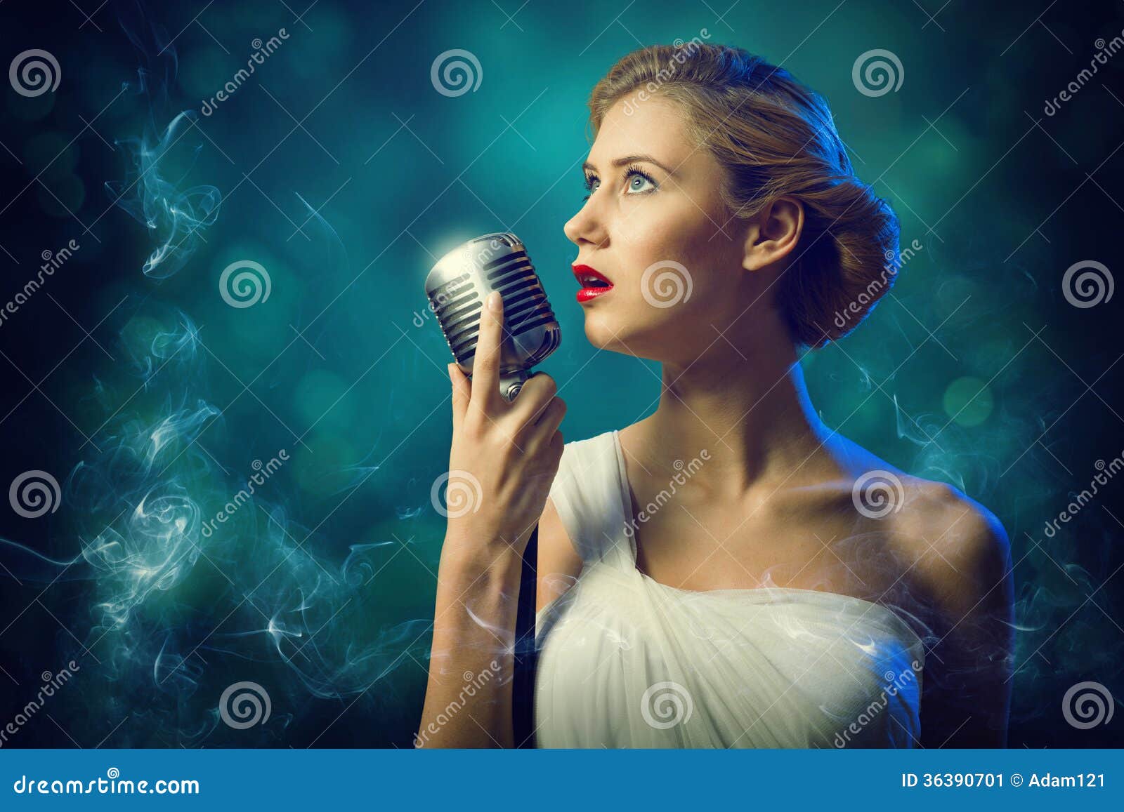 Attractive Female Singer with Microphone Stock Image - Image of event ...