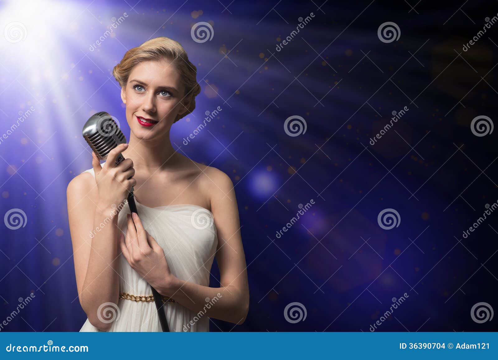 Attractive Female Singer with Microphone Stock Photo - Image of band ...