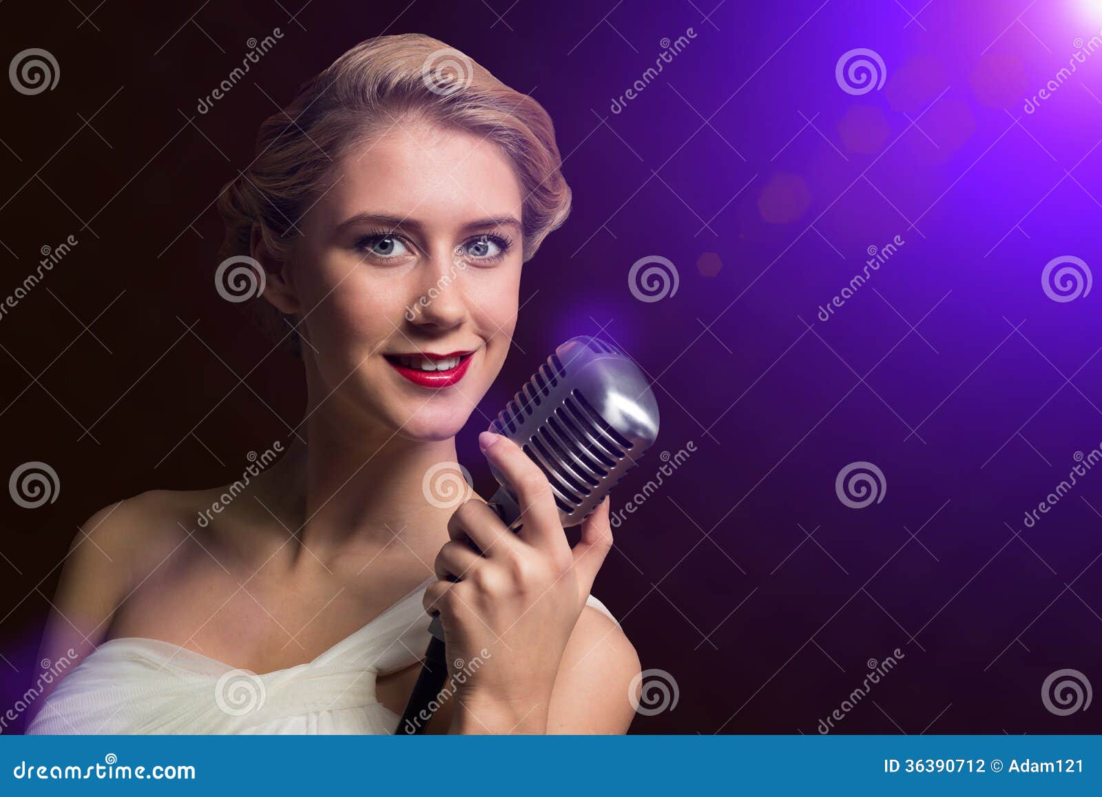 Attractive Female Singer with Microphone Stock Photo - Image of ...