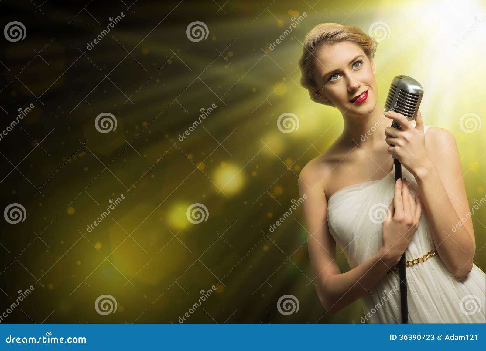 Attractive Female Singer with Microphone Stock Image - Image of ...