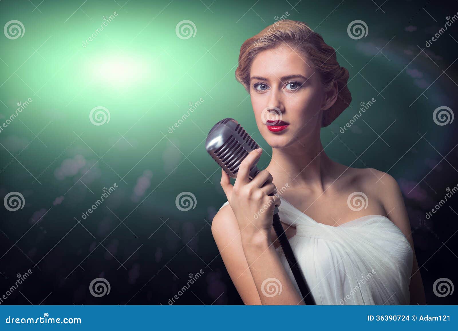 Attractive Female Singer with Microphone Stock Photo - Image of ...