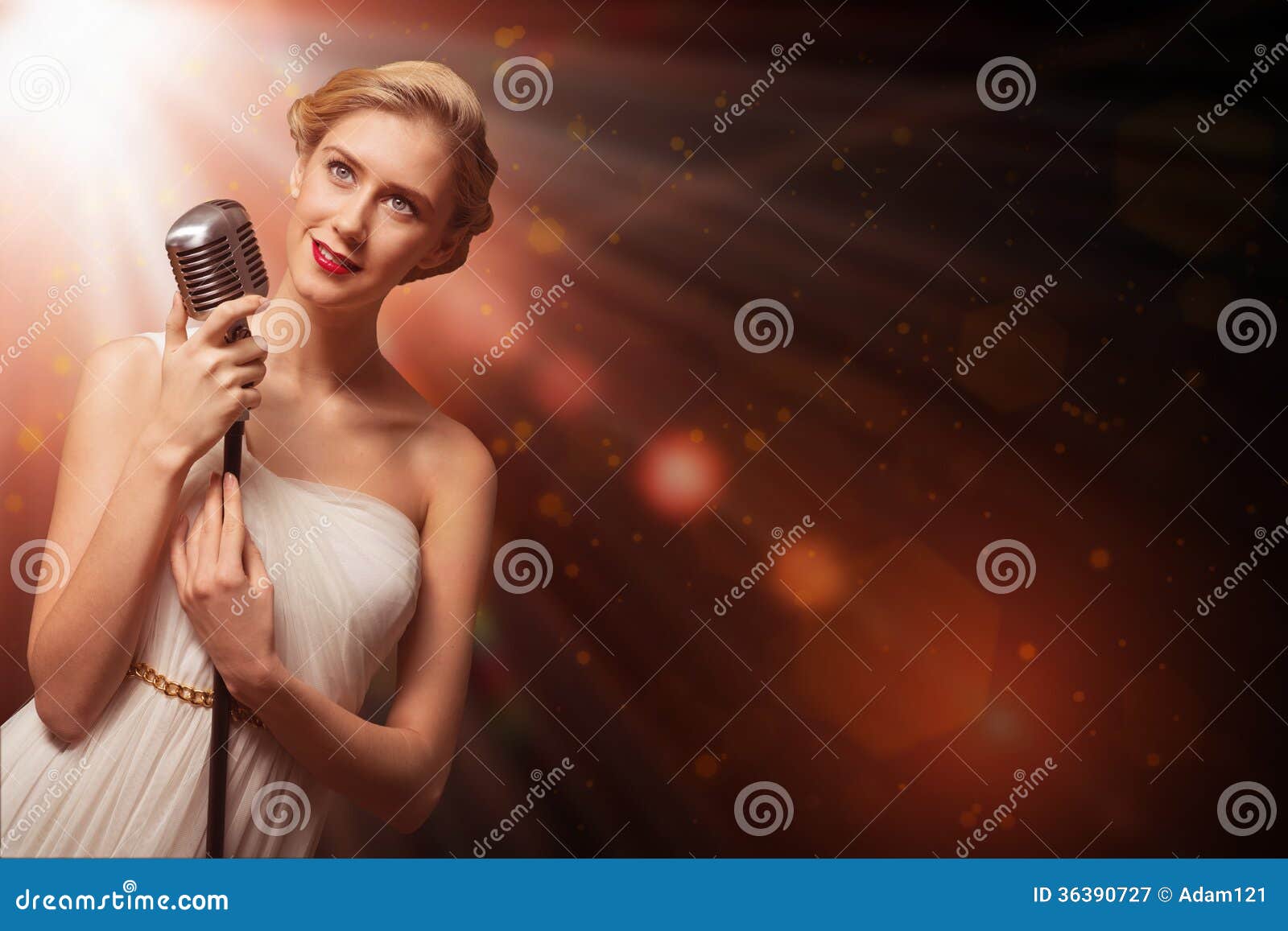 Attractive Female Singer with Microphone Stock Image - Image of enjoy ...