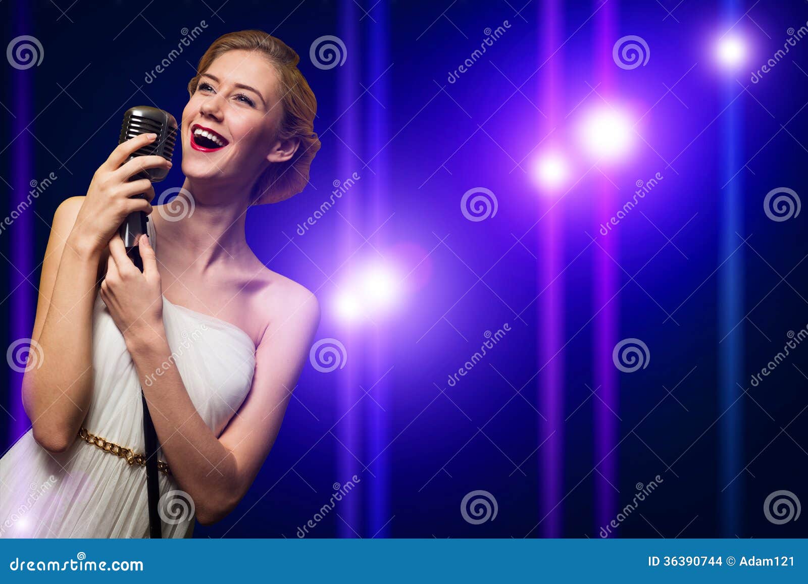 Attractive Female Singer with Microphone Stock Photo - Image of female ...