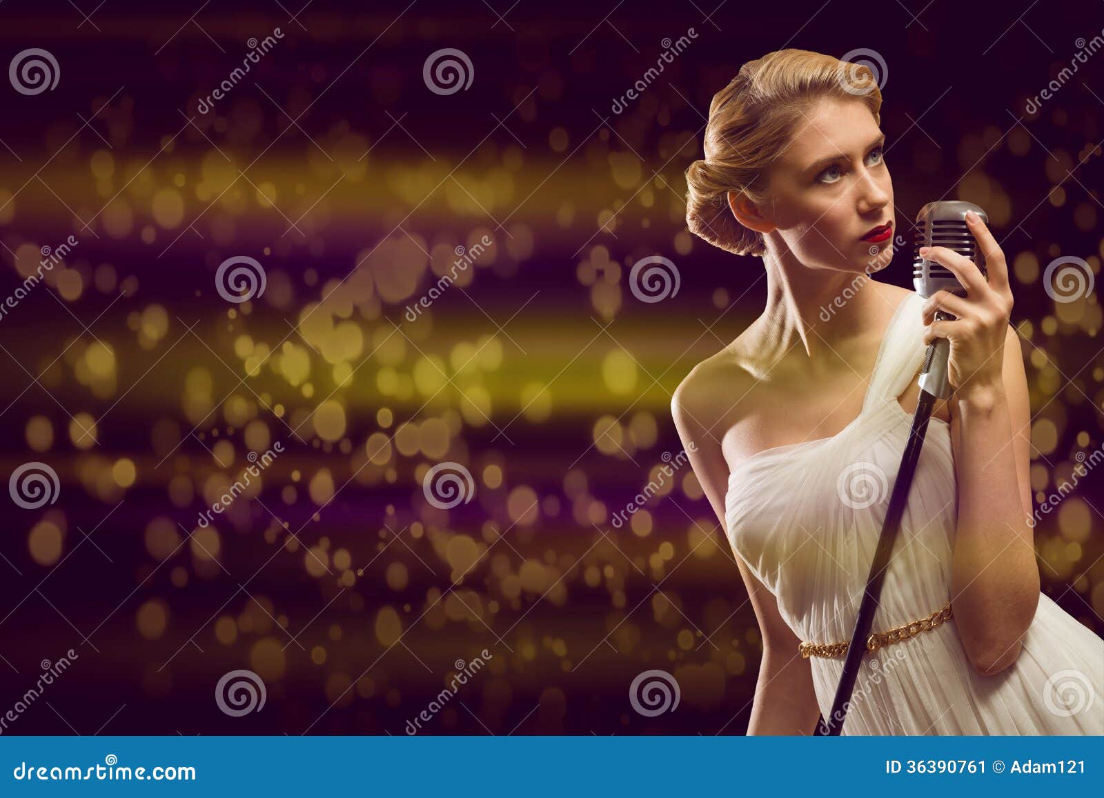 Attractive Female Singer with Microphone Stock Image - Image of event ...