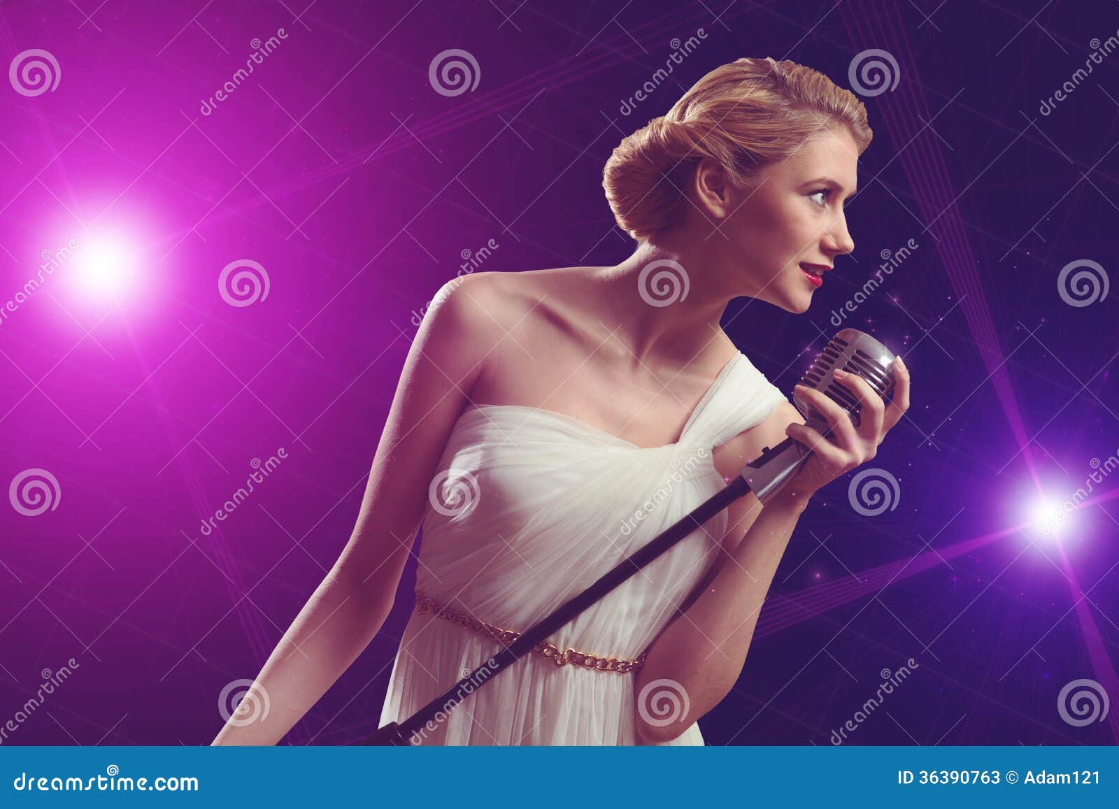 Attractive Female Singer with Microphone Stock Image - Image of ...