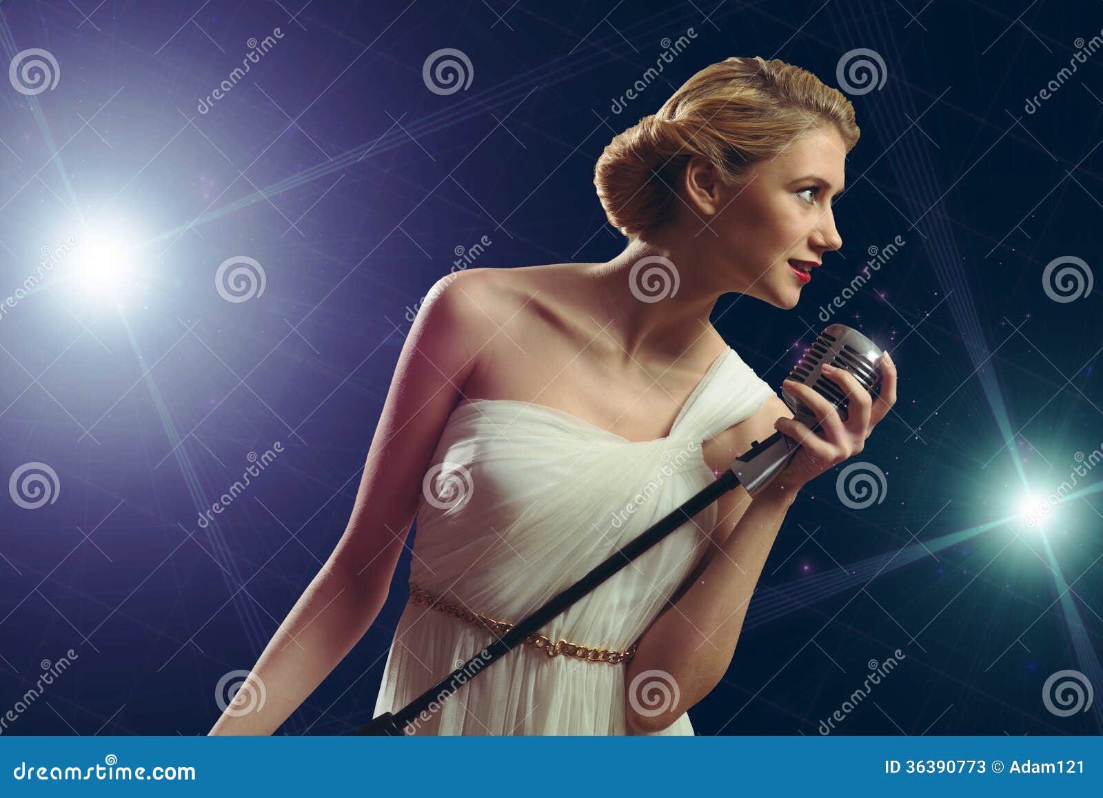Attractive Female Singer with Microphone Stock Image - Image of disco ...