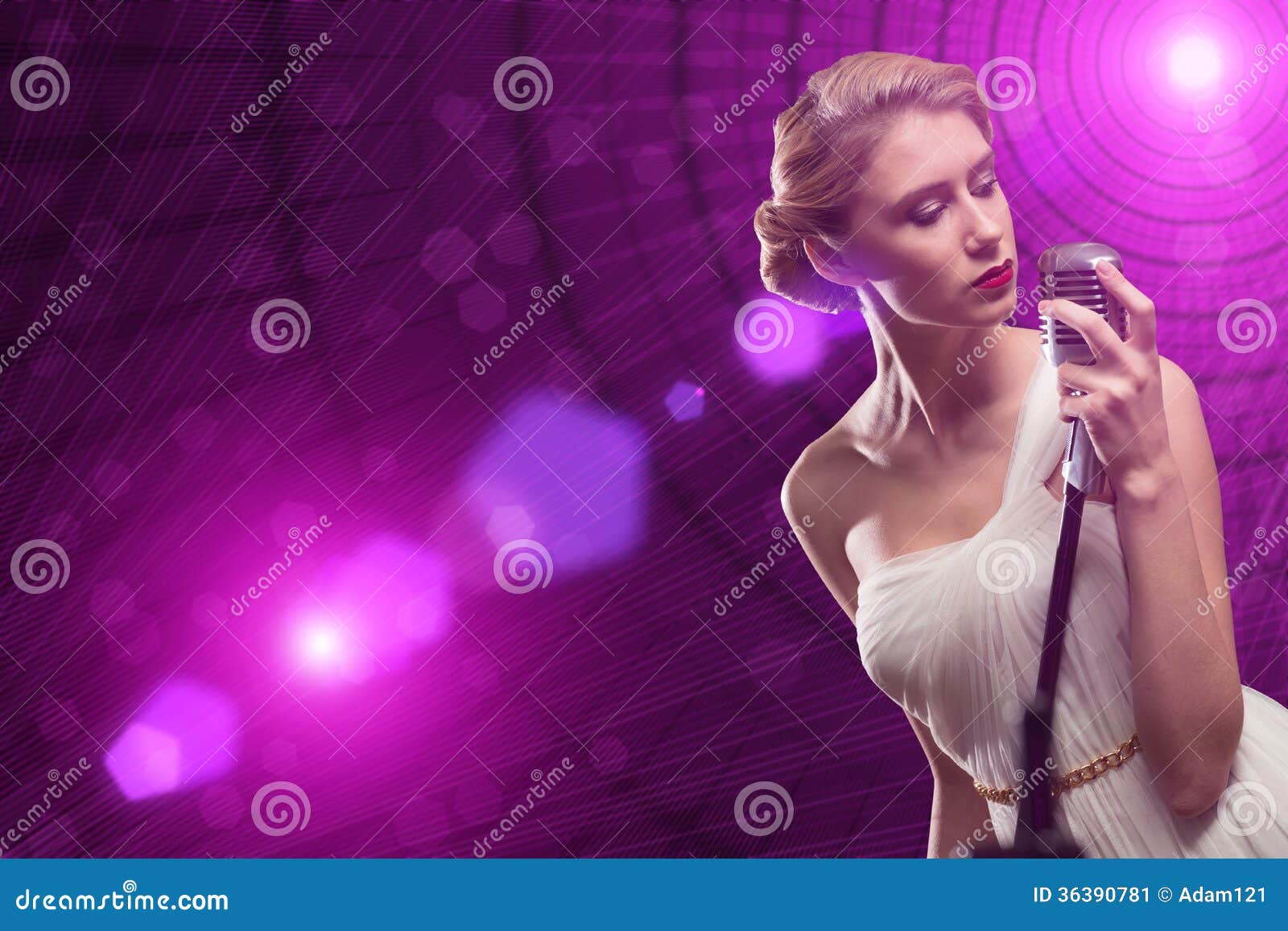 Attractive Female Singer with Microphone Stock Image - Image of female ...