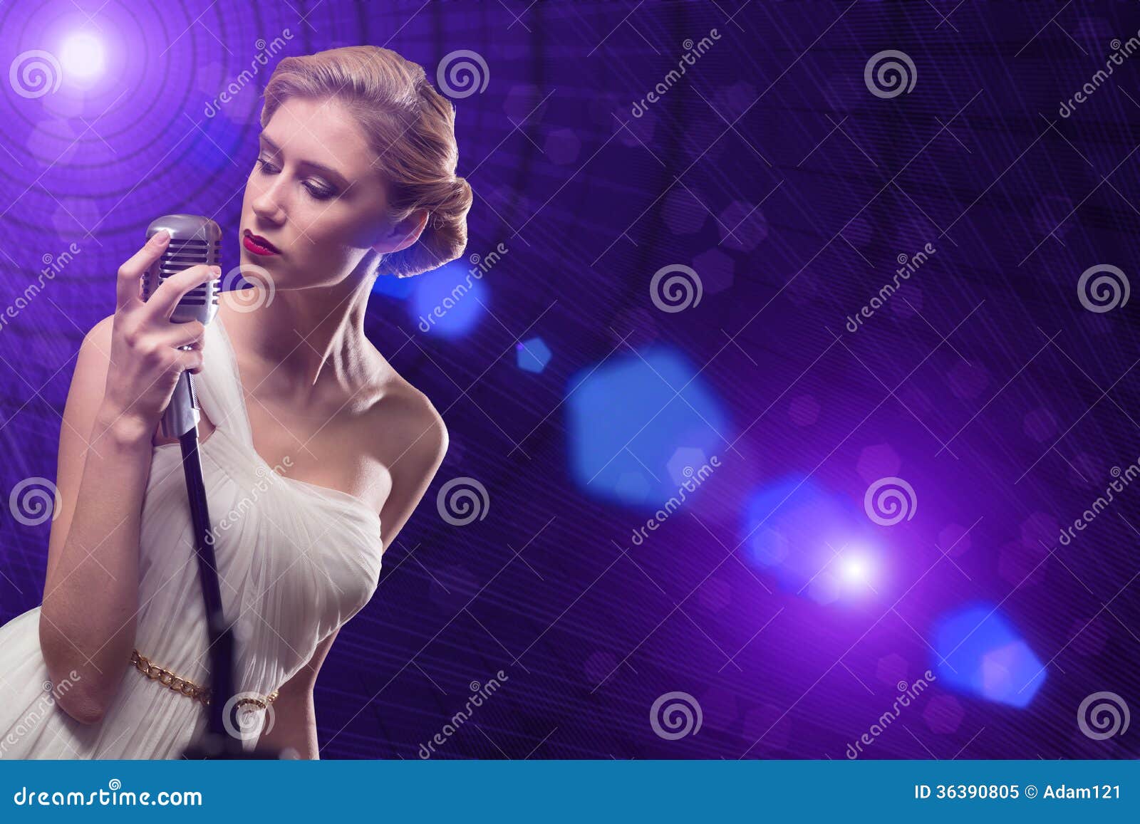 Attractive Female Singer with Microphone Stock Image - Image of event ...