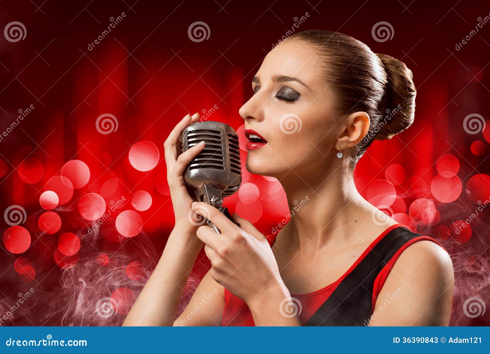 Attractive Female Singer with Microphone Stock Image - Image of concert ...