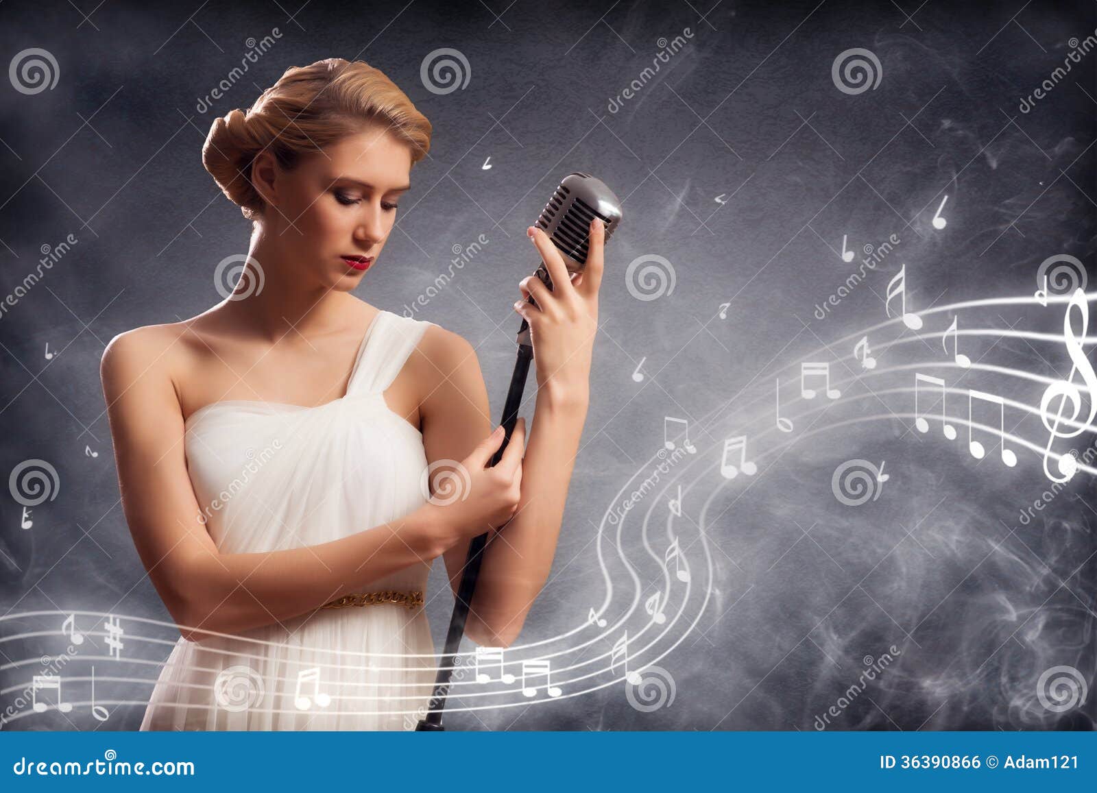 Attractive Female Singer with Microphone Stock Photo - Image of female ...