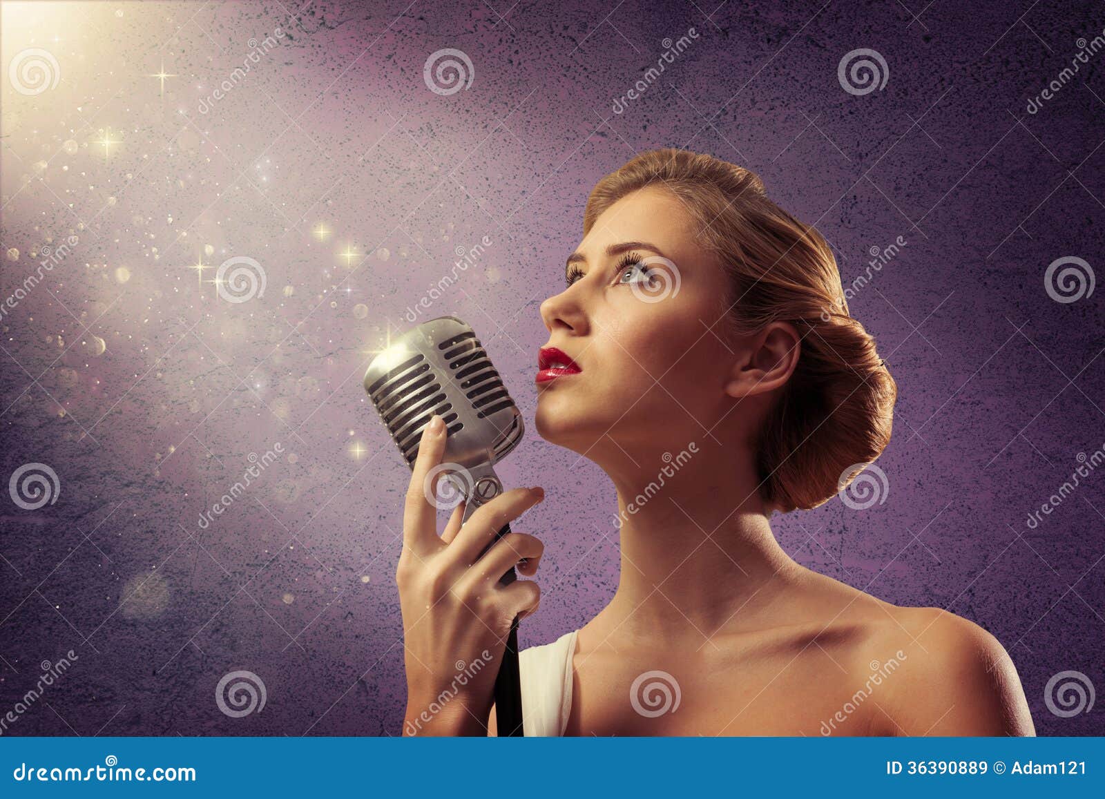 Attractive Female Singer with Microphone Stock Image - Image of beauty ...