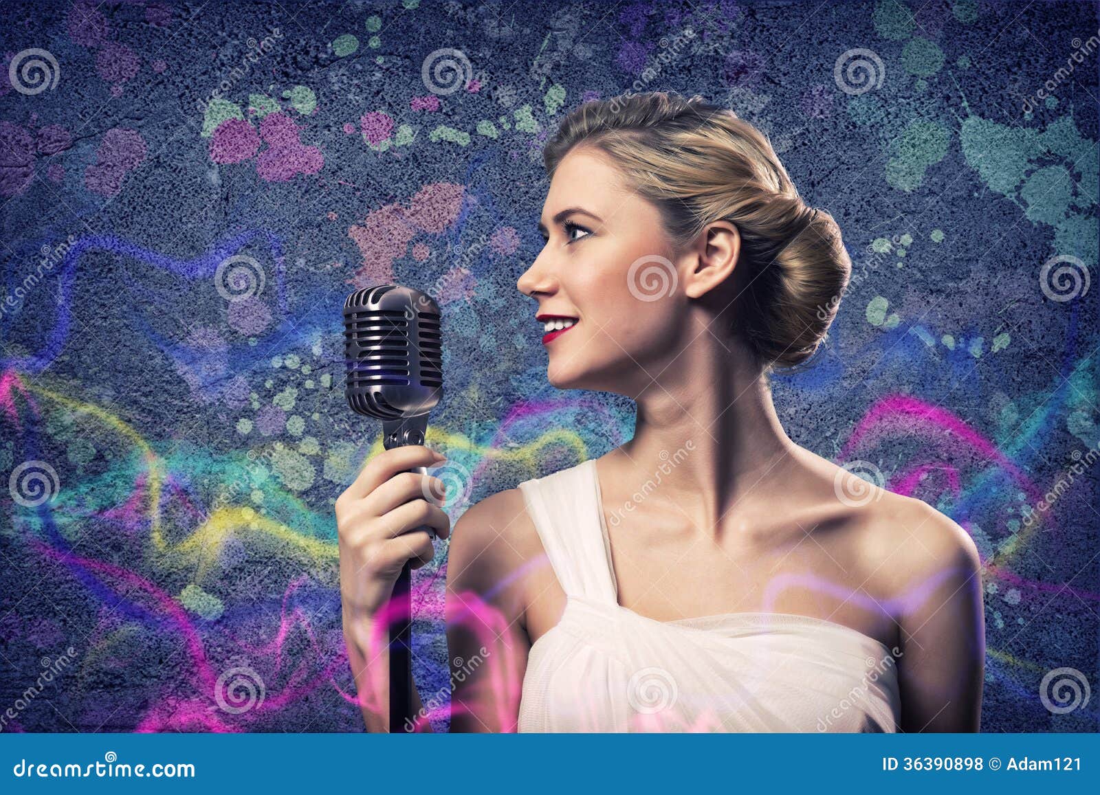 Attractive Female Singer with Microphone Stock Photo - Image of model ...